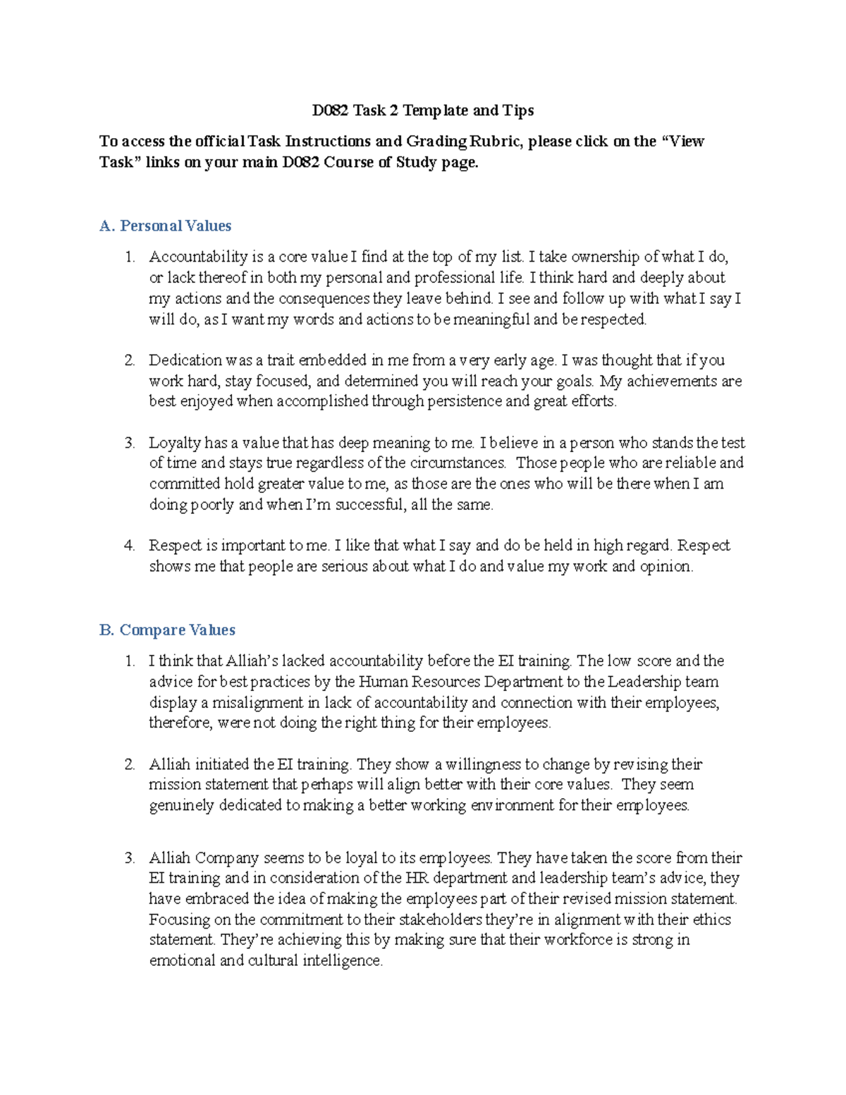 D082 Task 2 - Emotional Intelligence Task 2 - D082 Task 2 Template and ...