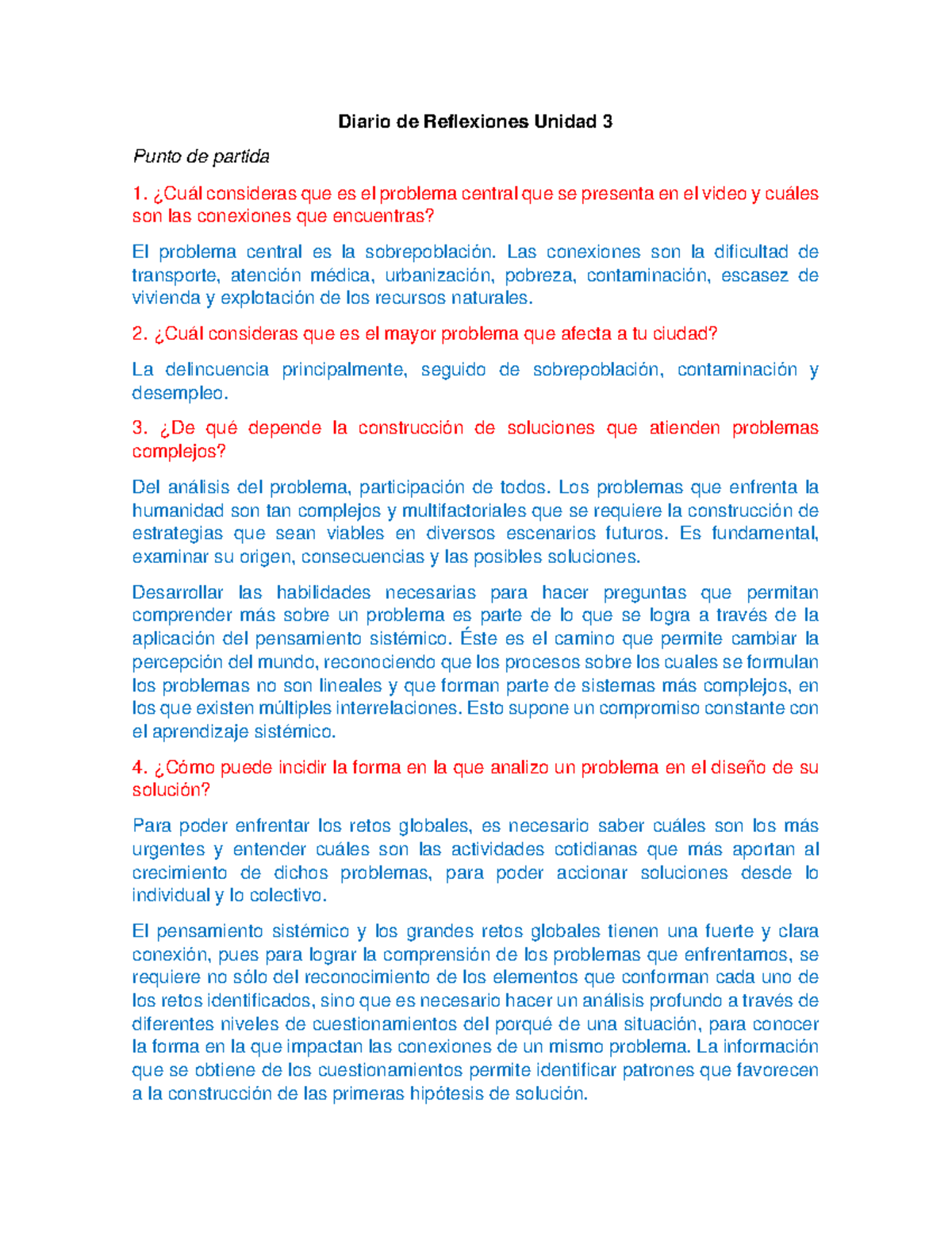 Diario de Reflexiones Unidad 3 - Las conexiones son la dificultad de transporte, atención médica ...
