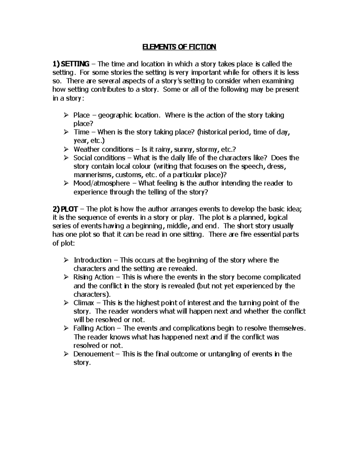 Elements of a short story 1 - FRN 524 - Studocu