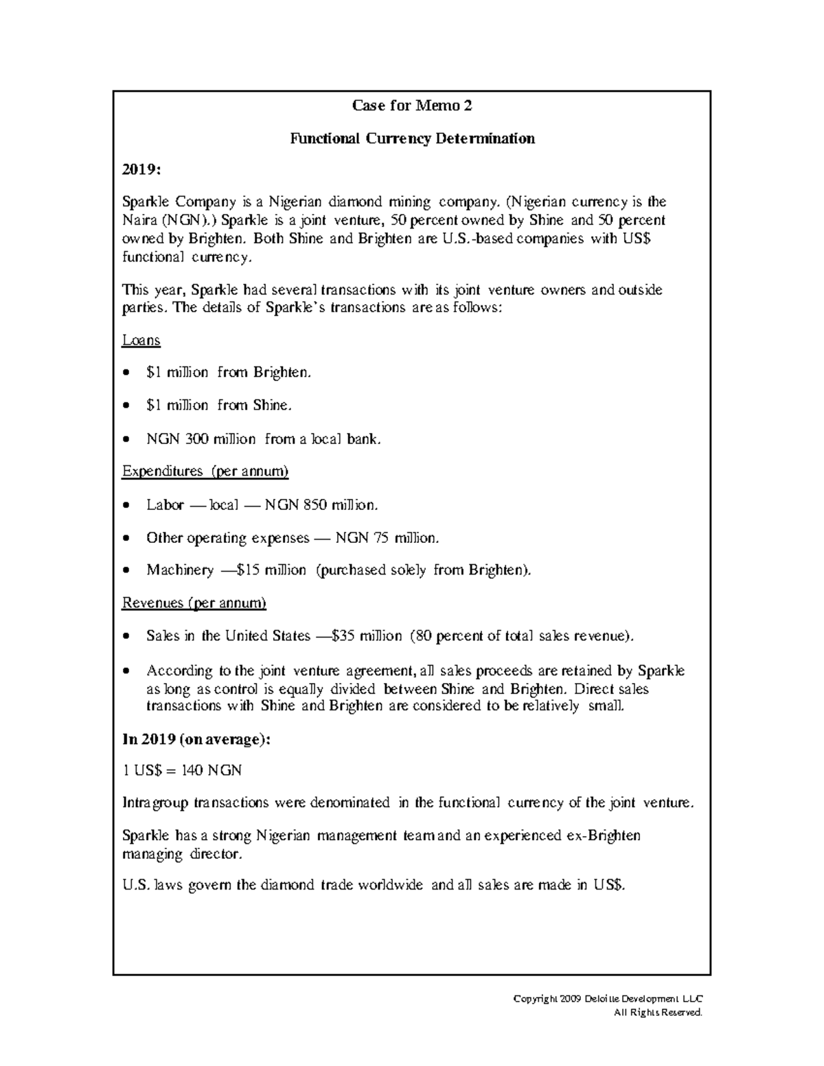 Memo 2 case-1 - Case study - Copyright 2009 Deloitte Development LLC ...