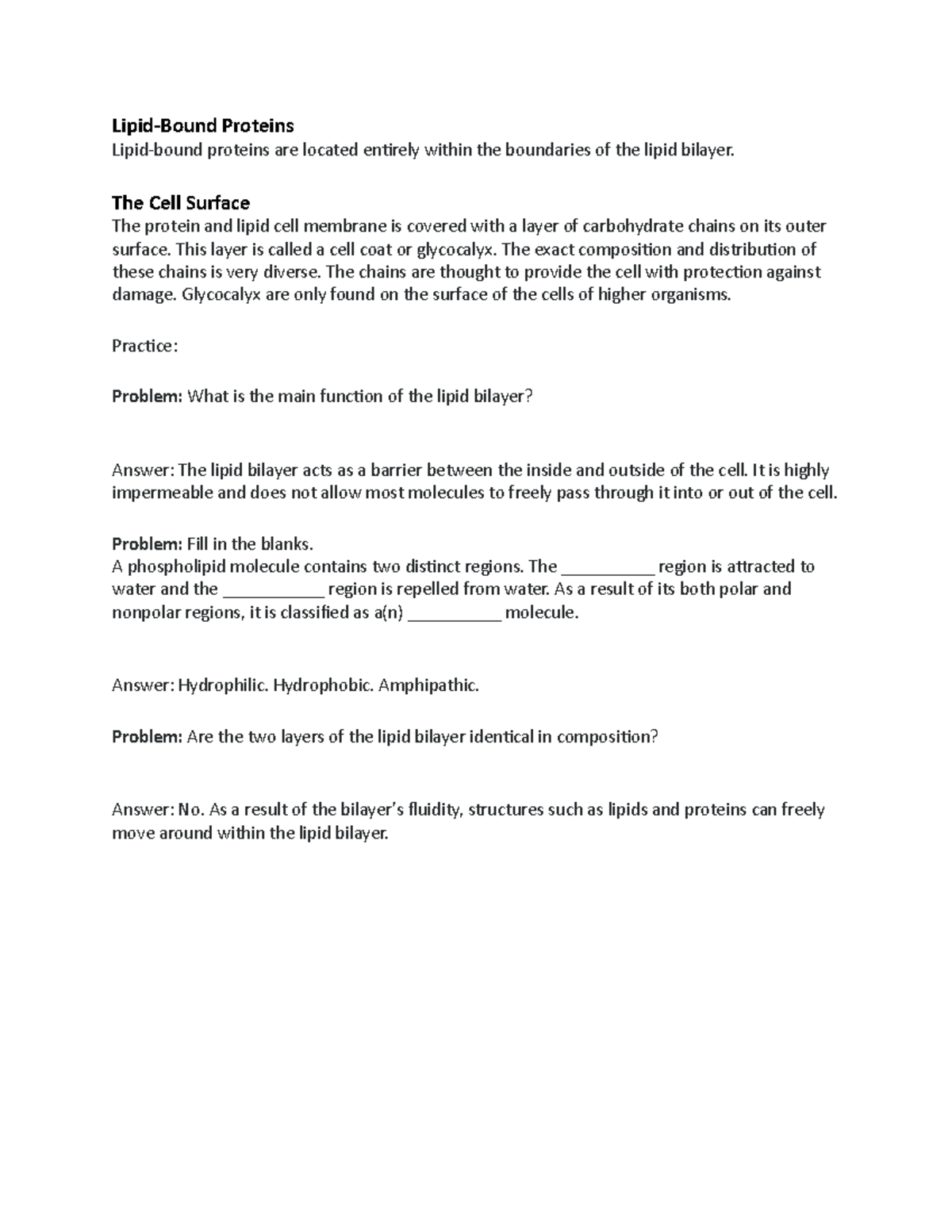 Lipid practice and notes - Lipid-Bound Proteins Lipid-bound proteins ...