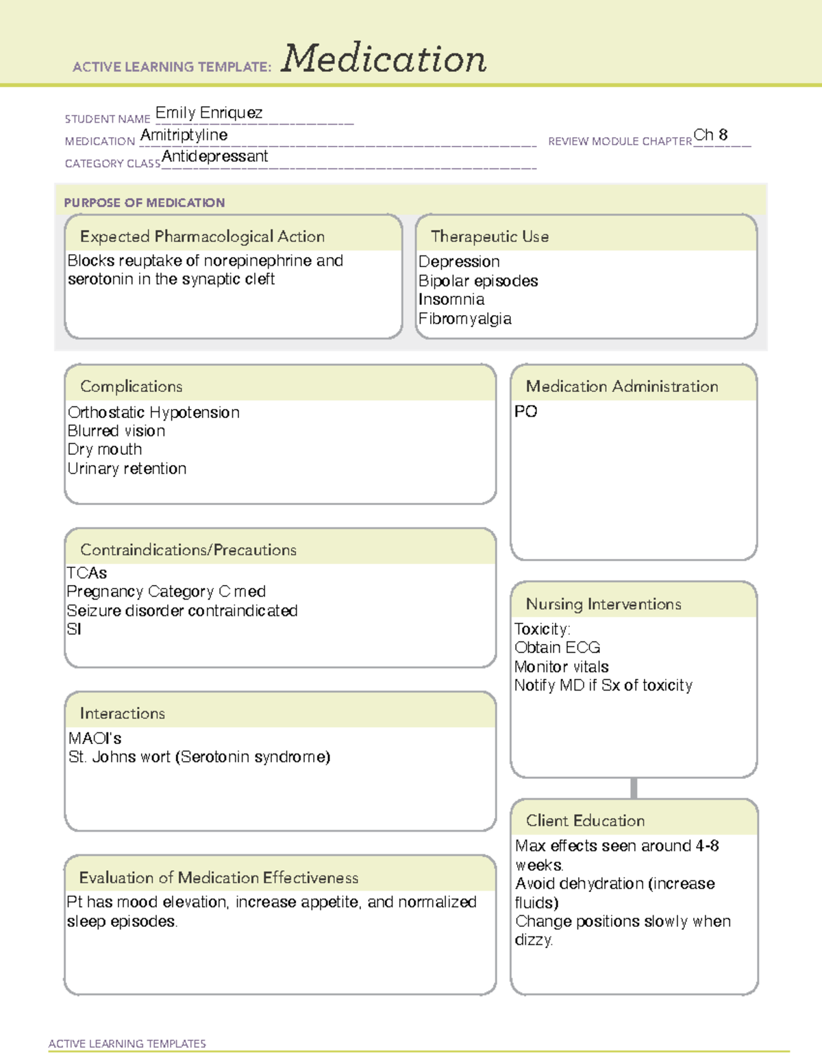 Medication Active Learning Template - NUR 356 - Arizona College - Studocu