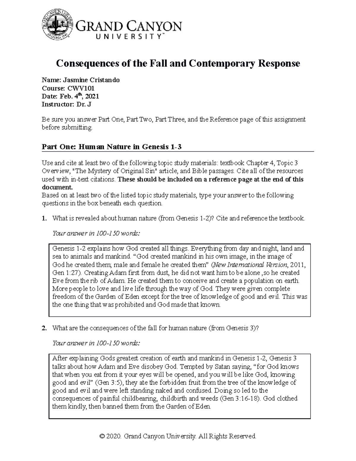 Week 3 Consequences - Chapter 3 assignment - Consequences of the Fall ...