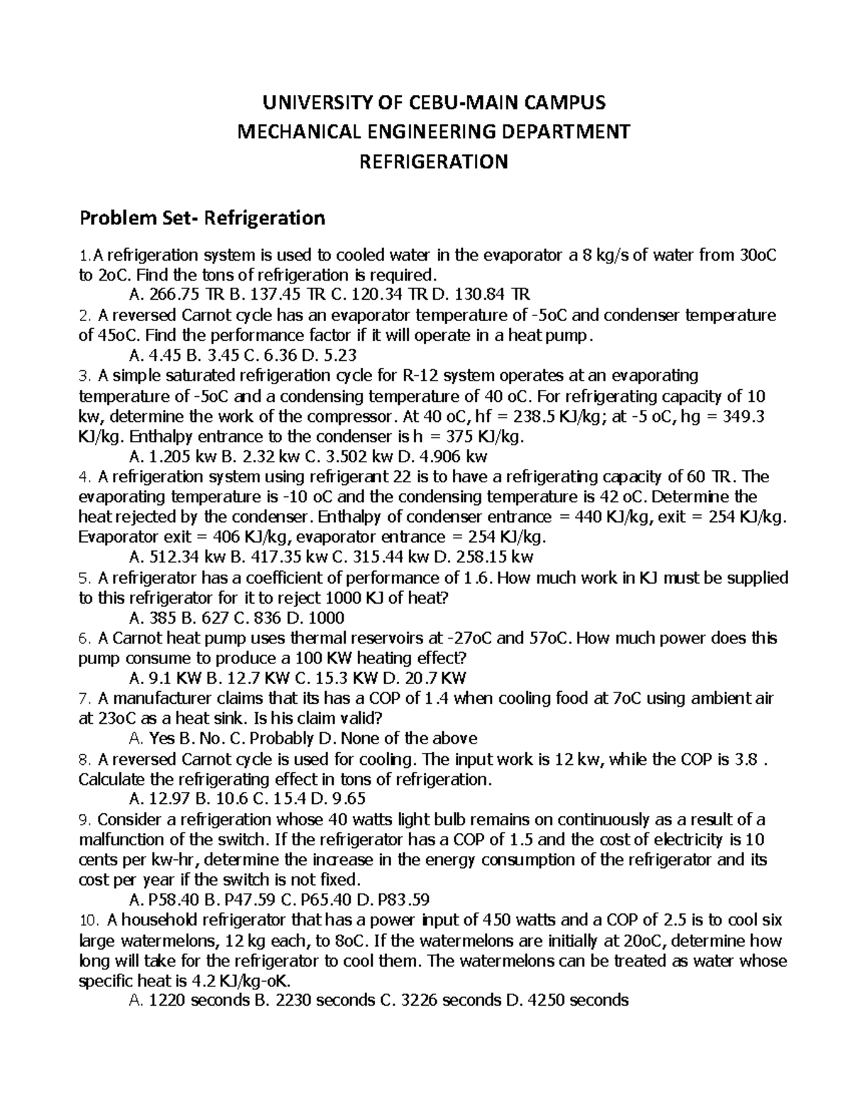 Refrigeration Plates - UNIVERSITY OF CEBU-MAIN CAMPUS MECHANICAL ...