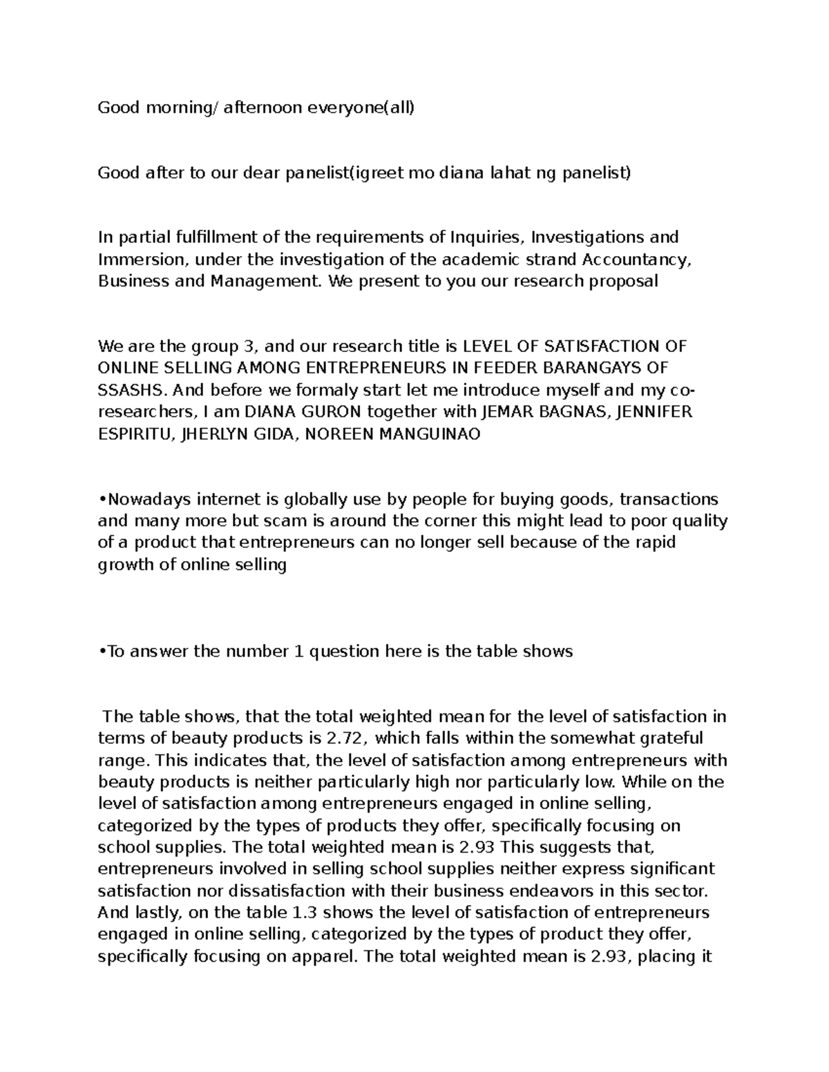 Defense script - Good morning/ afternoon everyone(all) Good after to ...