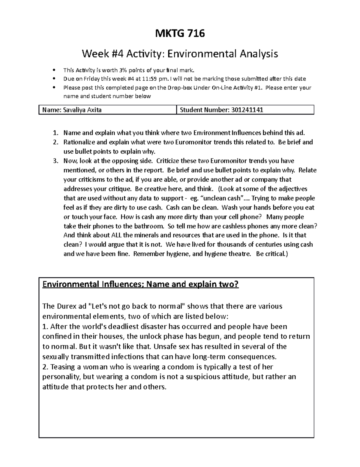MKTG 716 24 On-Line Activity M22 - MKTG 716 Week #4 Activity: Environmental Analysis This ...