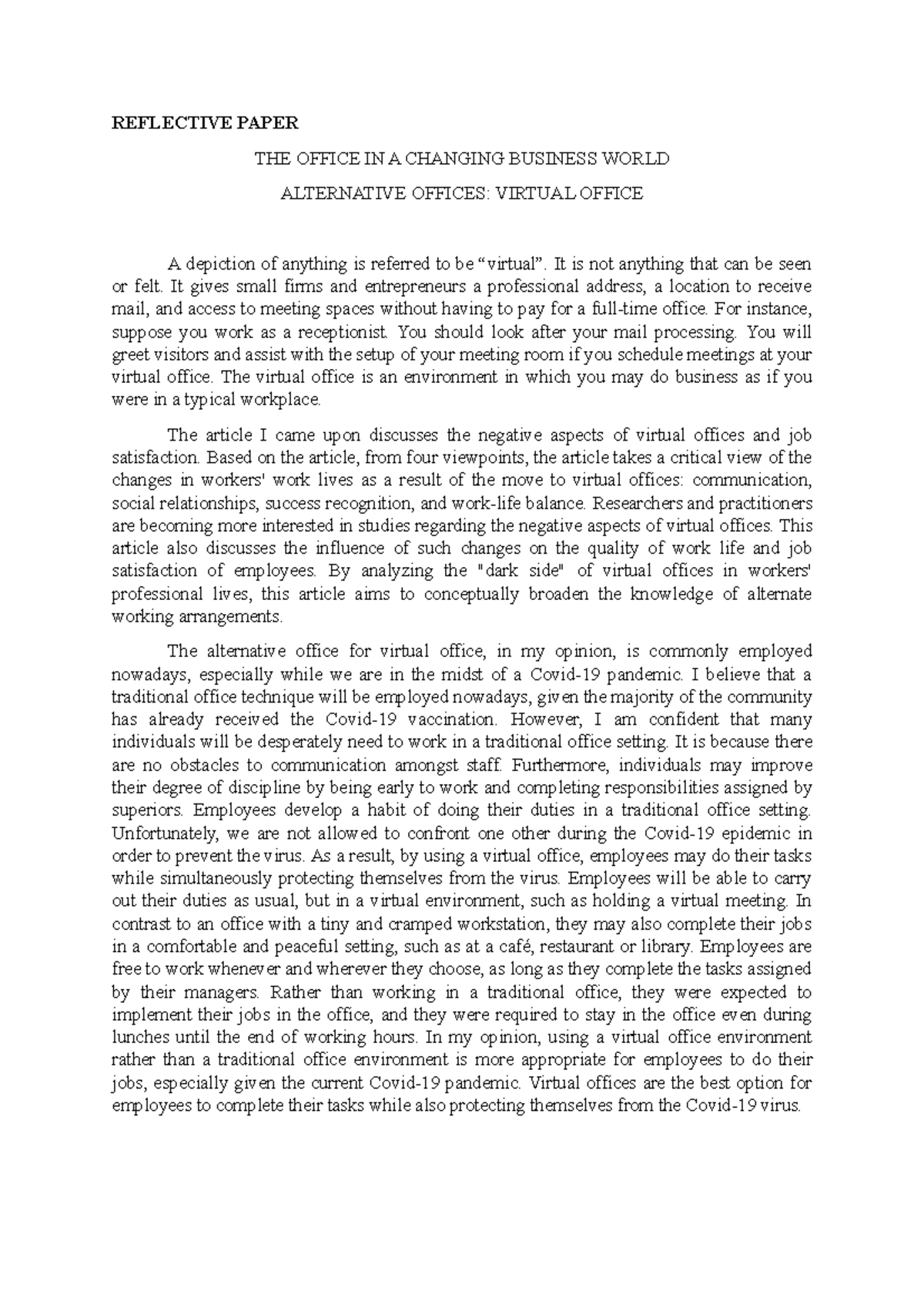 ASM403 Reflective Paper (Alternative Offices - Virtual Office ...