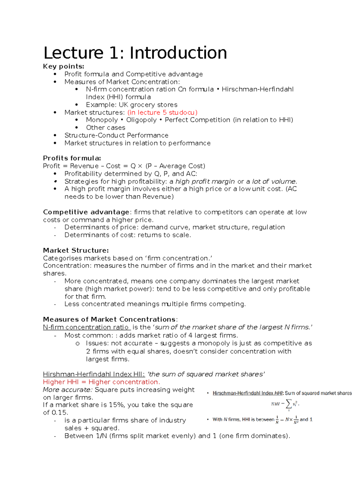 Mangerial Economics Lecture 1 - Lecture 1: Introduction Key points: Profit formula and ...