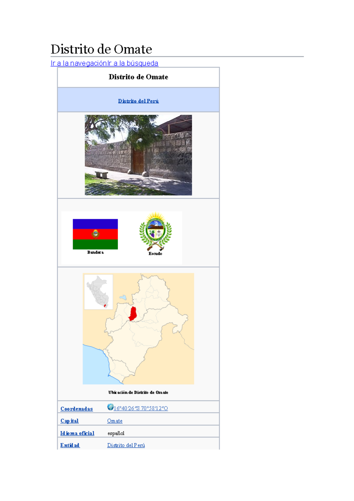 Distrito de Omate Histoari - Distrito de Omate Ir a la navegaciónIr a ...