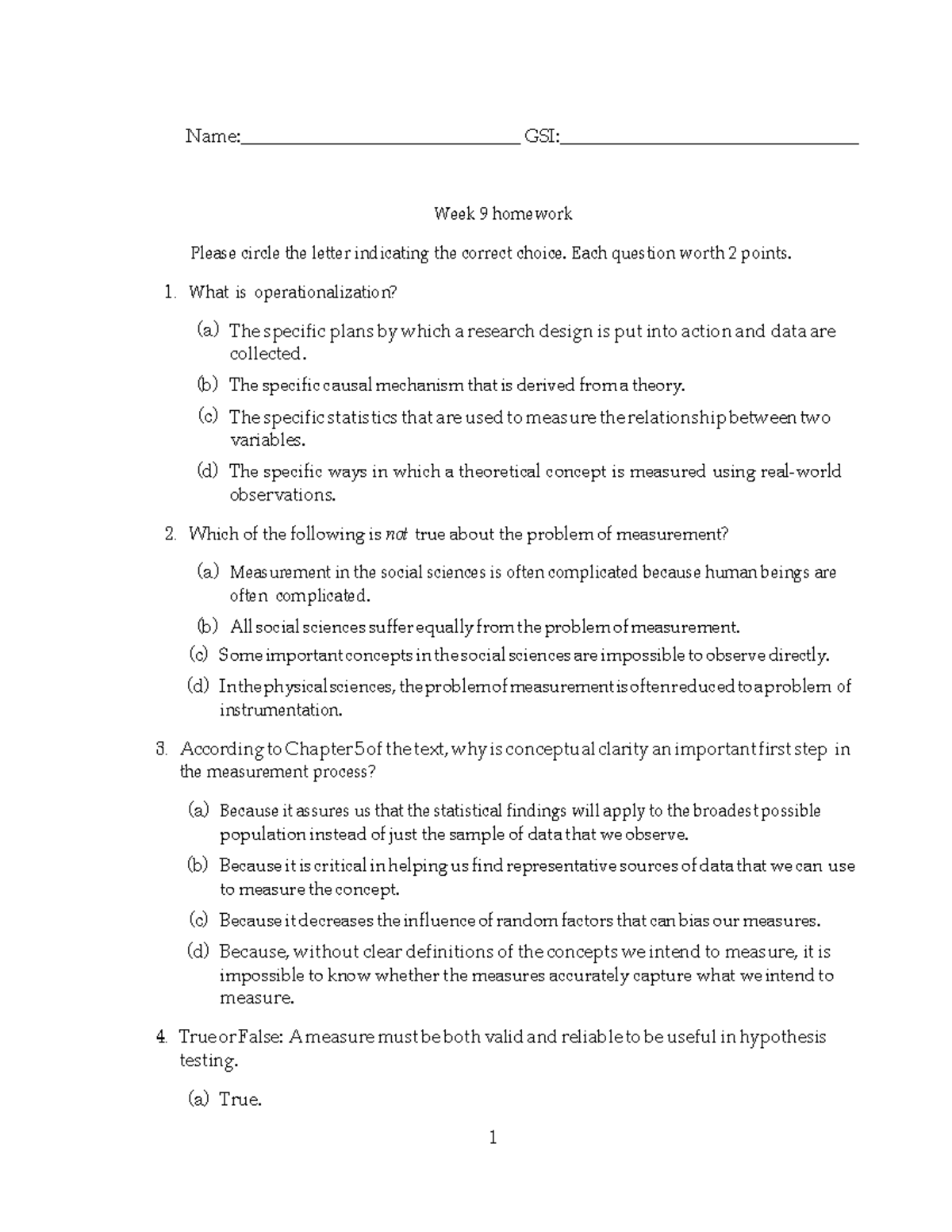Week 9 homework - HW 9 Answers - 1 Name ...
