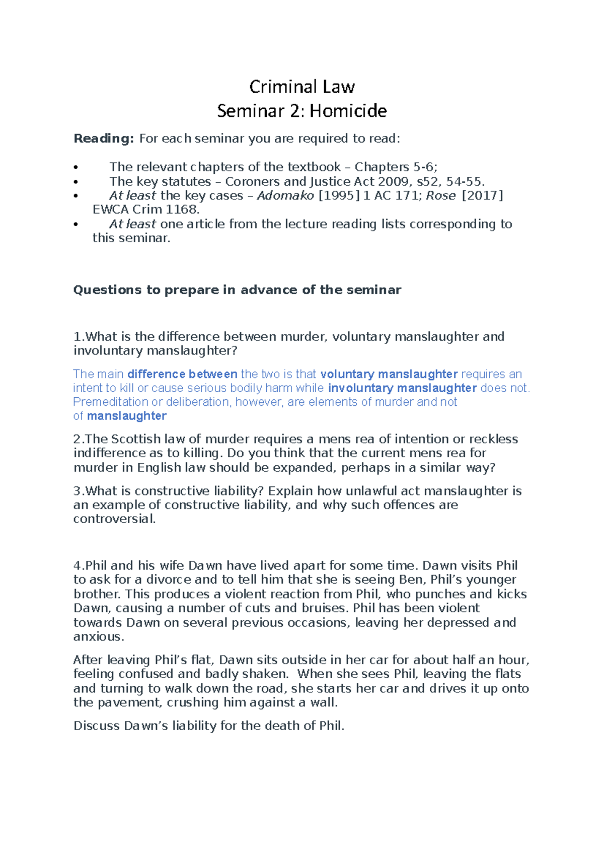 Criminal Law Seminar 2 notes and reading - Criminal Law Seminar 2 ...