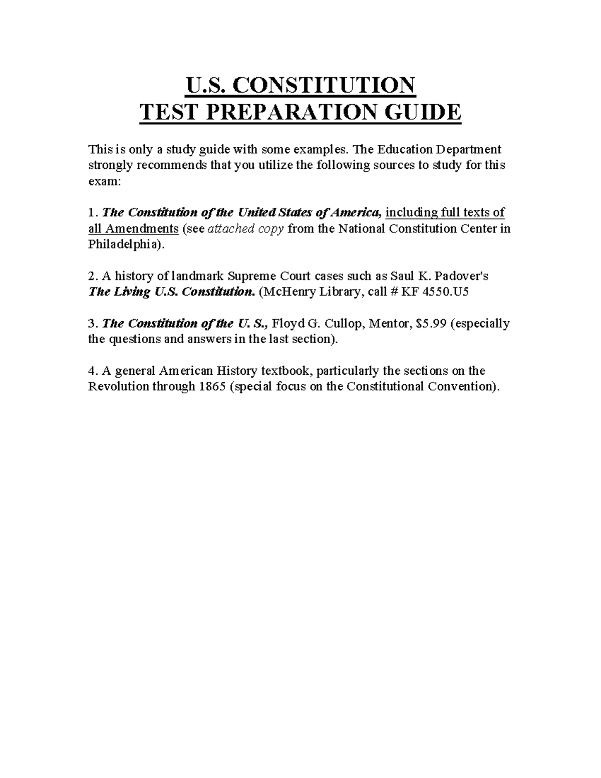 US-Constitution Complete Study Guide - U. CONSTITUTION TEST PREPARATION ...