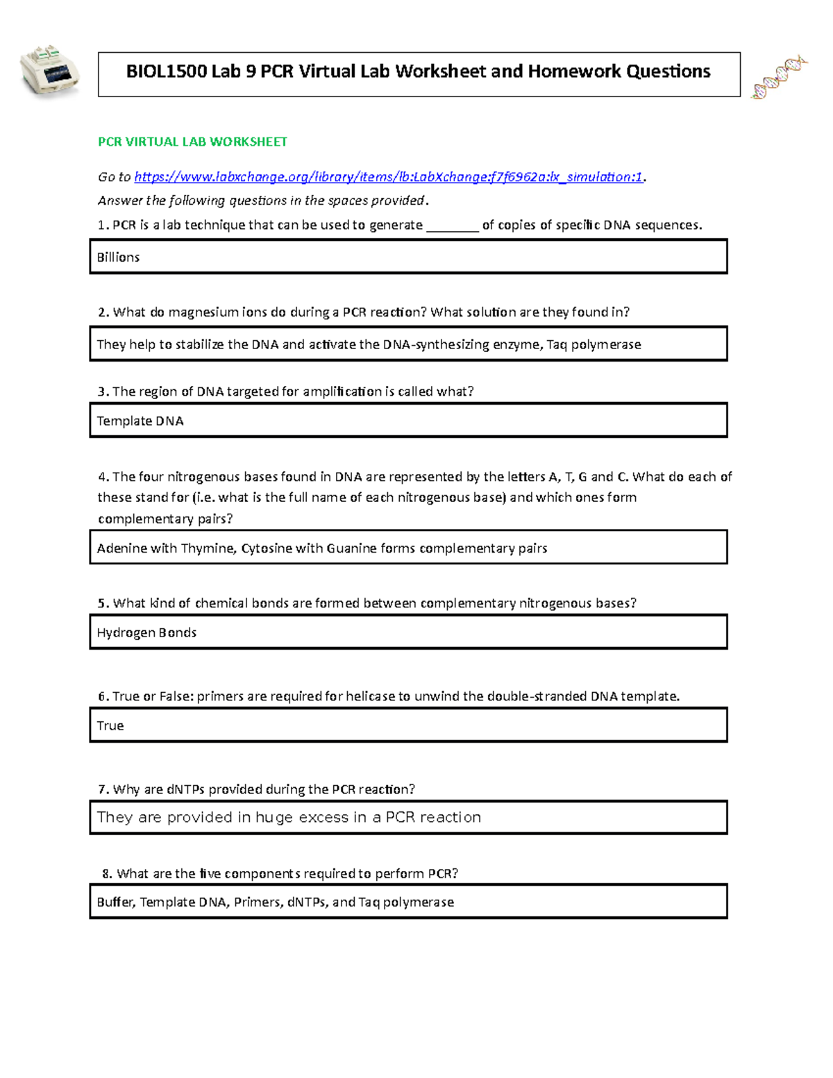 Lab 9 (Part I) Homework Assignment for Online Students-2 - PCR VIRTUAL ...
