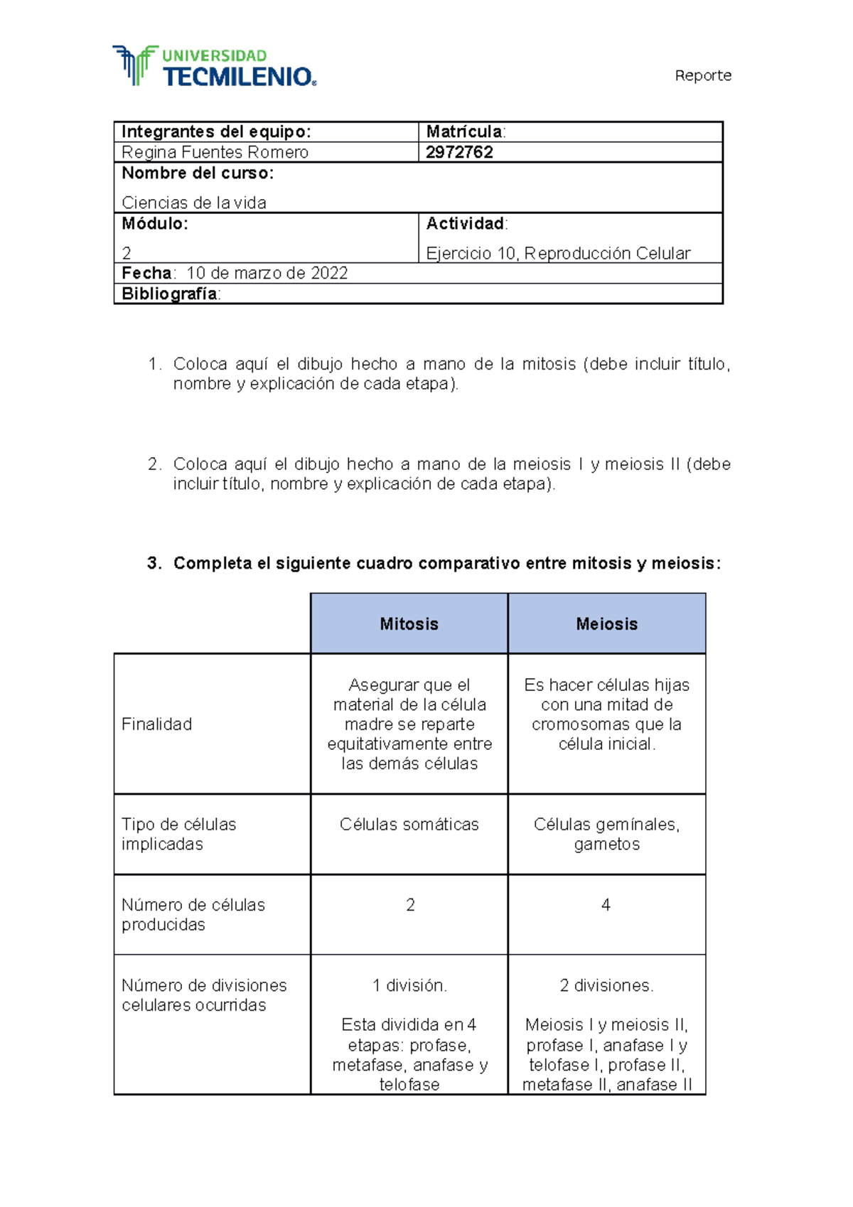 Ejercicio 10 ciencias de la vida TecMilenio Canvas - Reporte ...