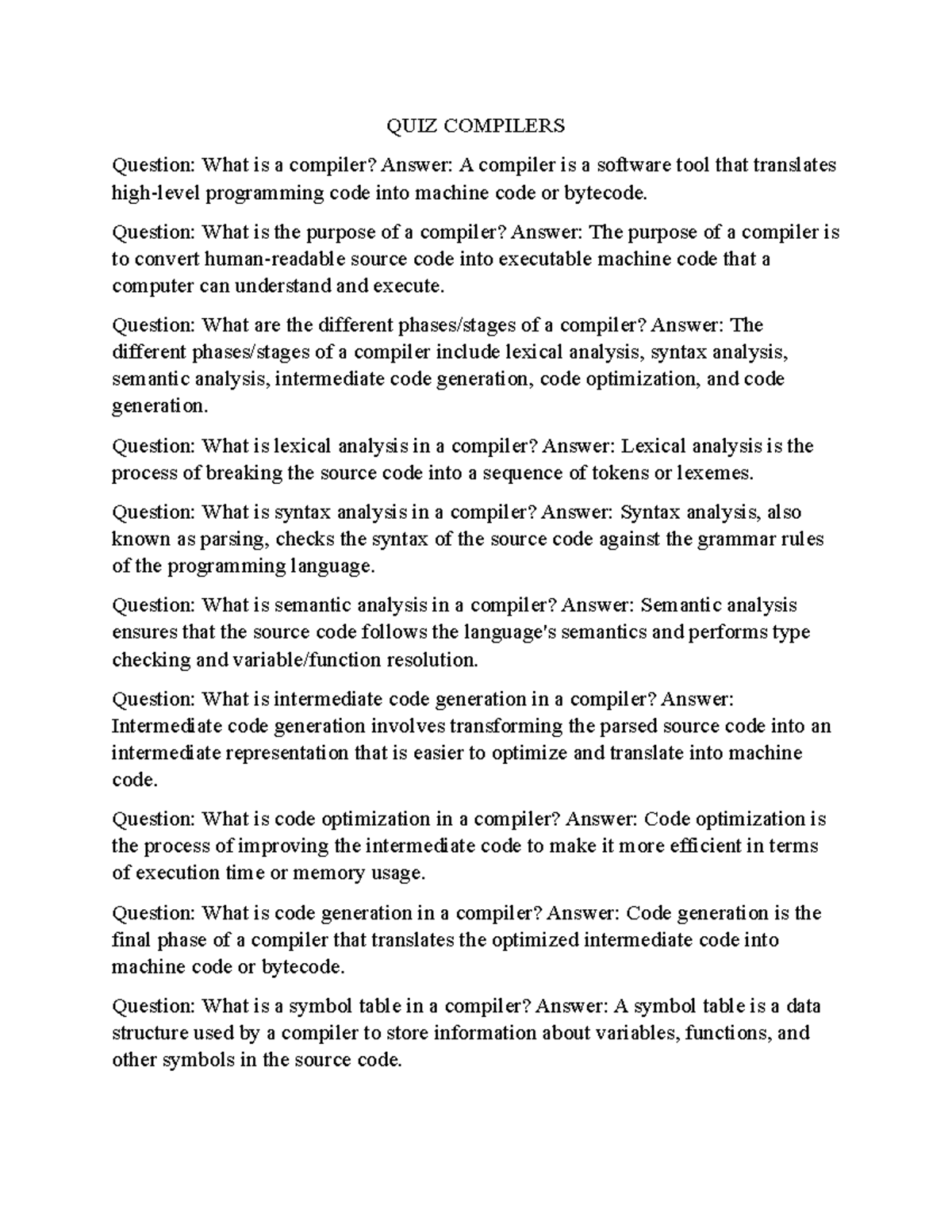 QUIZ Compilers - IPC 144 - Seneca College - Studocu