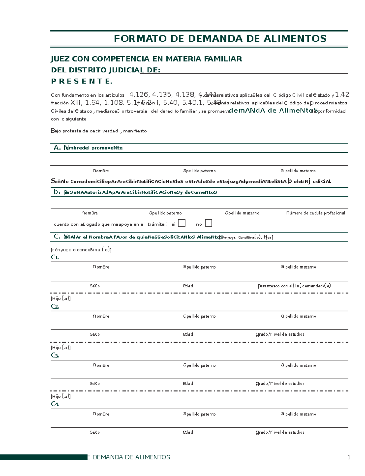 Formato Demanda Alimentos.pdf.doc - FORMATO DE DEMANDA DE ALIMENTOS 1 ...