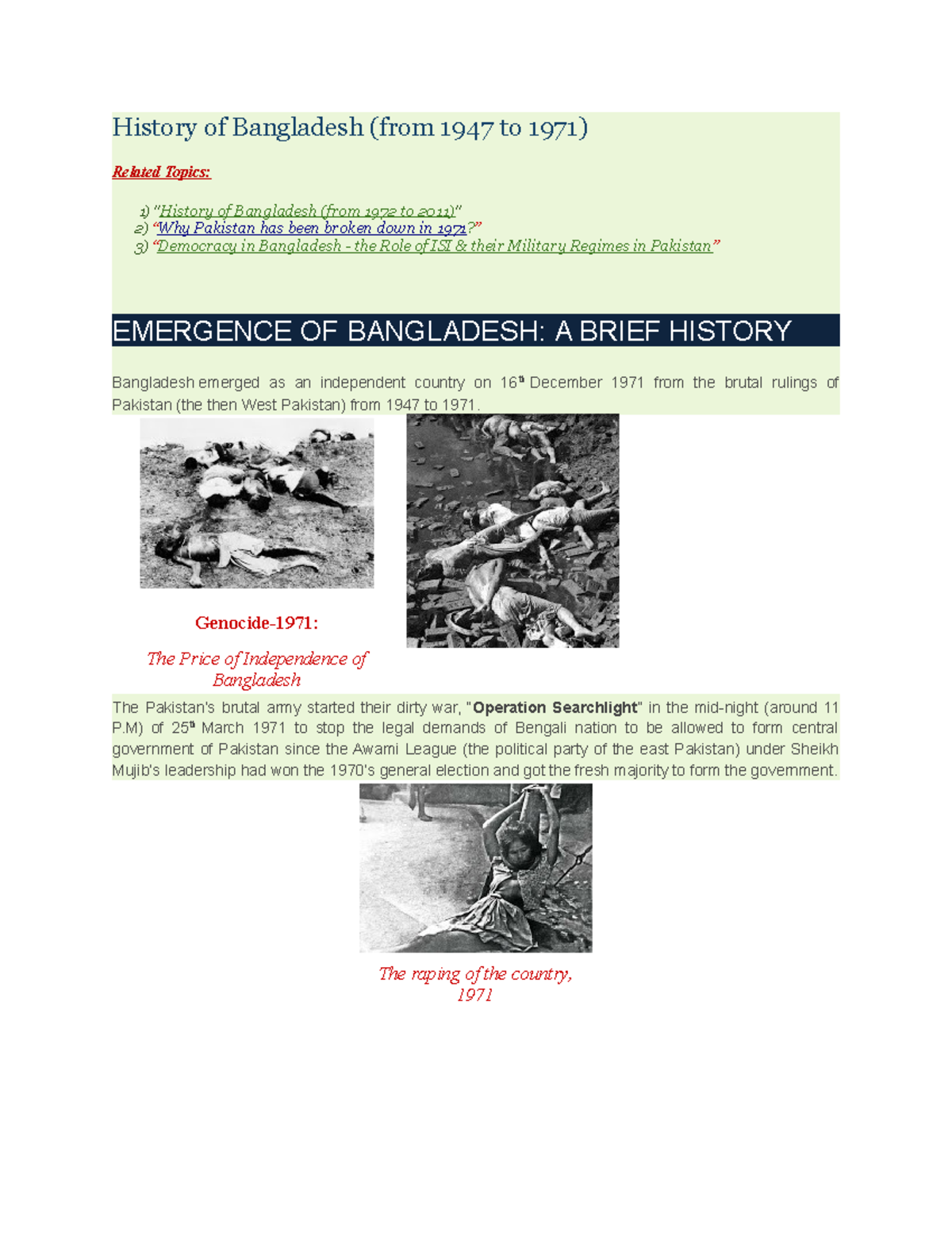 History of Bangladesh - Genocide-1971: The Price of Independence of ...