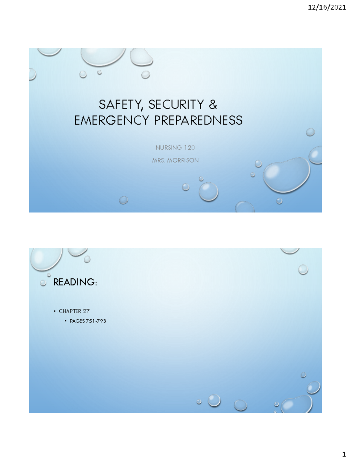 Week 3 - Safety, Security, and Emergency Preparedness - SAFETY ...