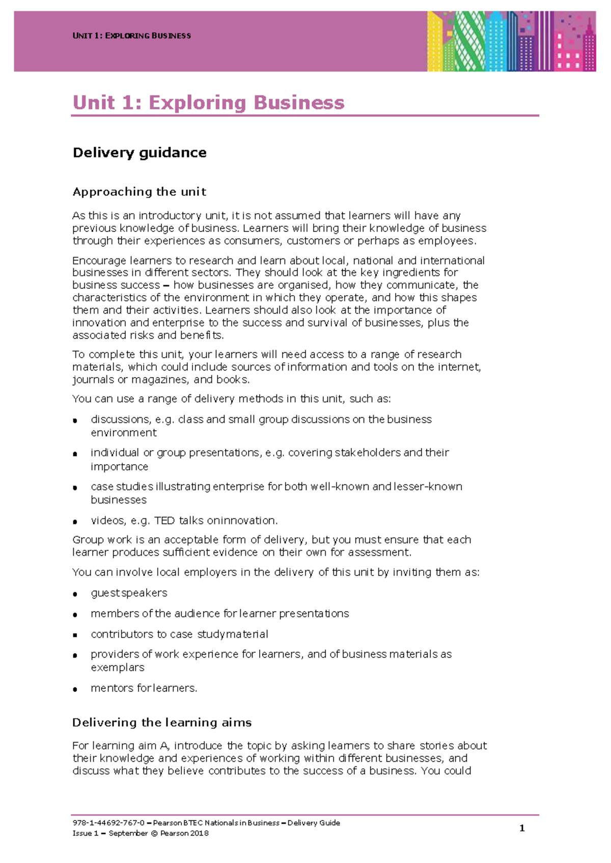 Unit 1 guide - info to follow - 978-1-44692-767-0 Pearson BTEC ...