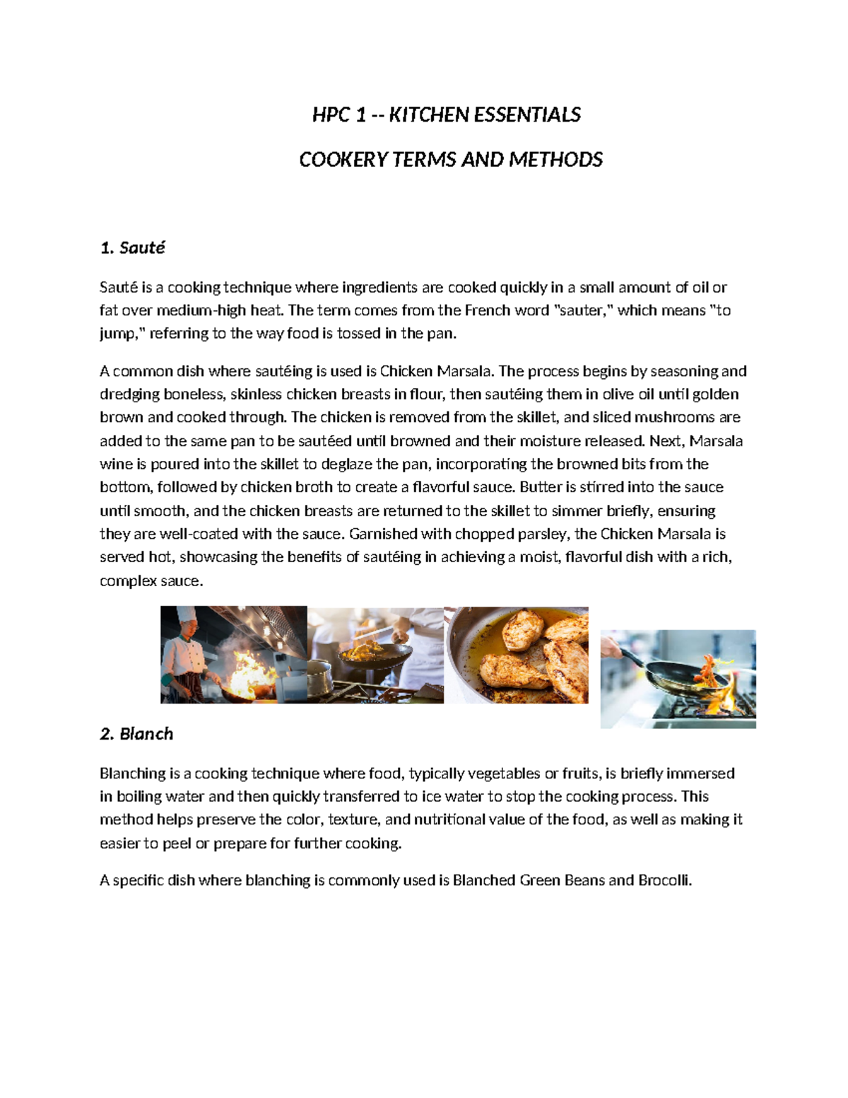 HPC 1 (kitchen essentials) - HPC 1 - KITCHEN ESSENTIALS COOKERY TERMS ...