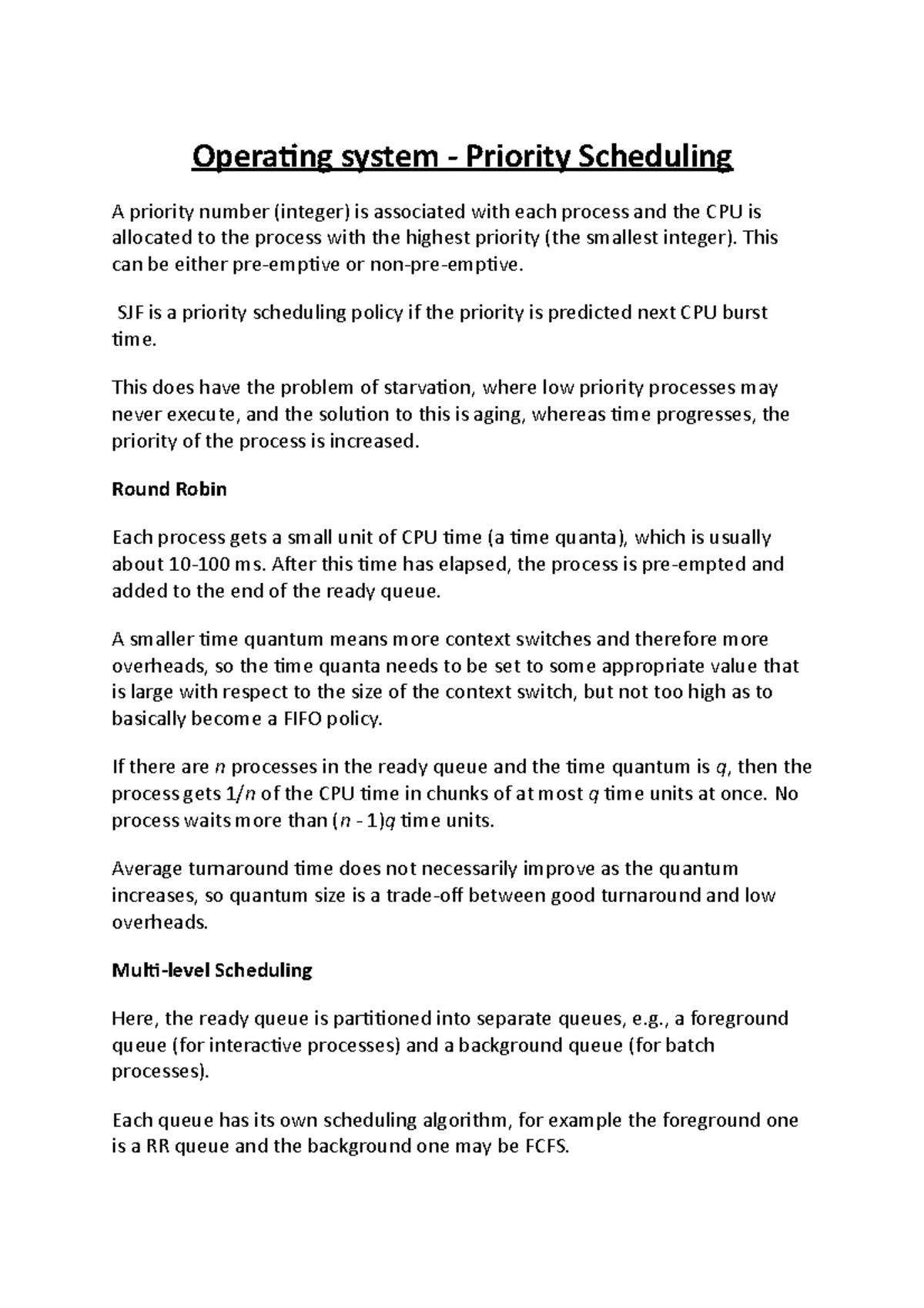 Operating system - Priority Scheduling - This can be either or SJF is a ...