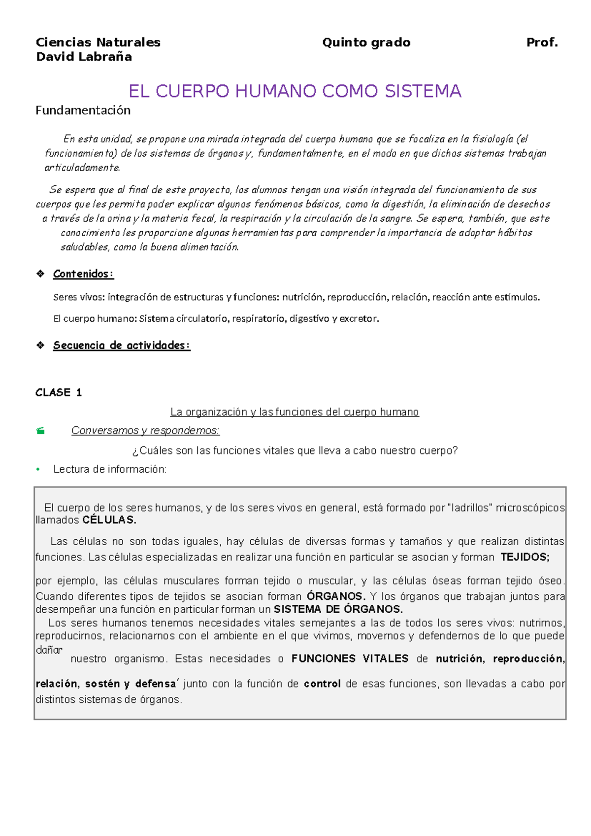 Proyecto N° 2 LOS Sistemas DEL Cuerpo Humano 5to - Ciencias Naturales ...