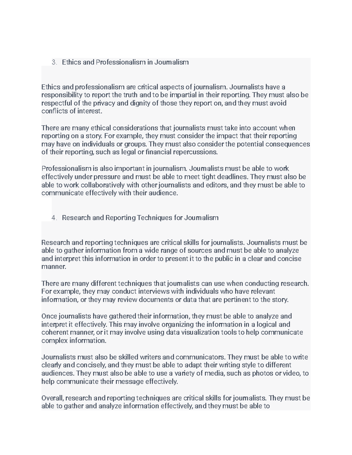 Journalism Honors Seminar 3-4 - Ethics and Professionalism in ...