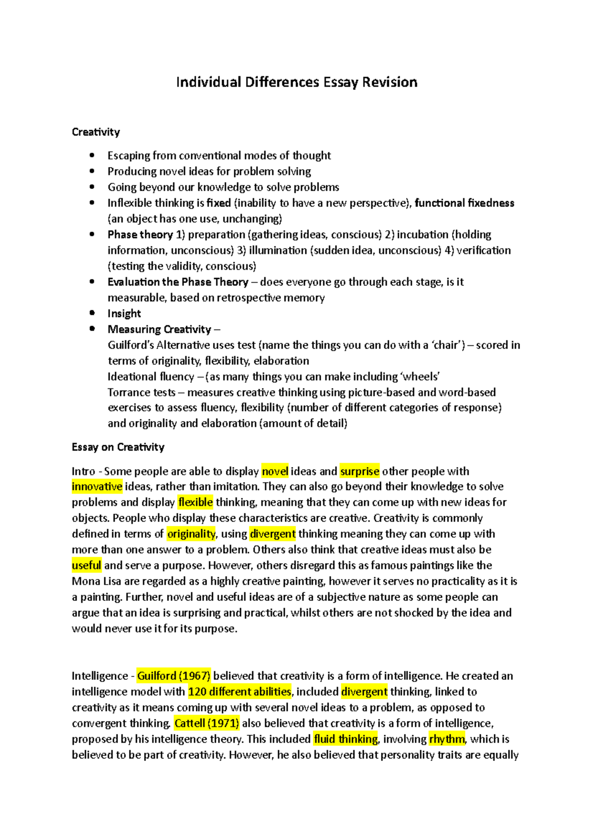 Creativity Revision - Individual Differences Essay Revision Creativity ...