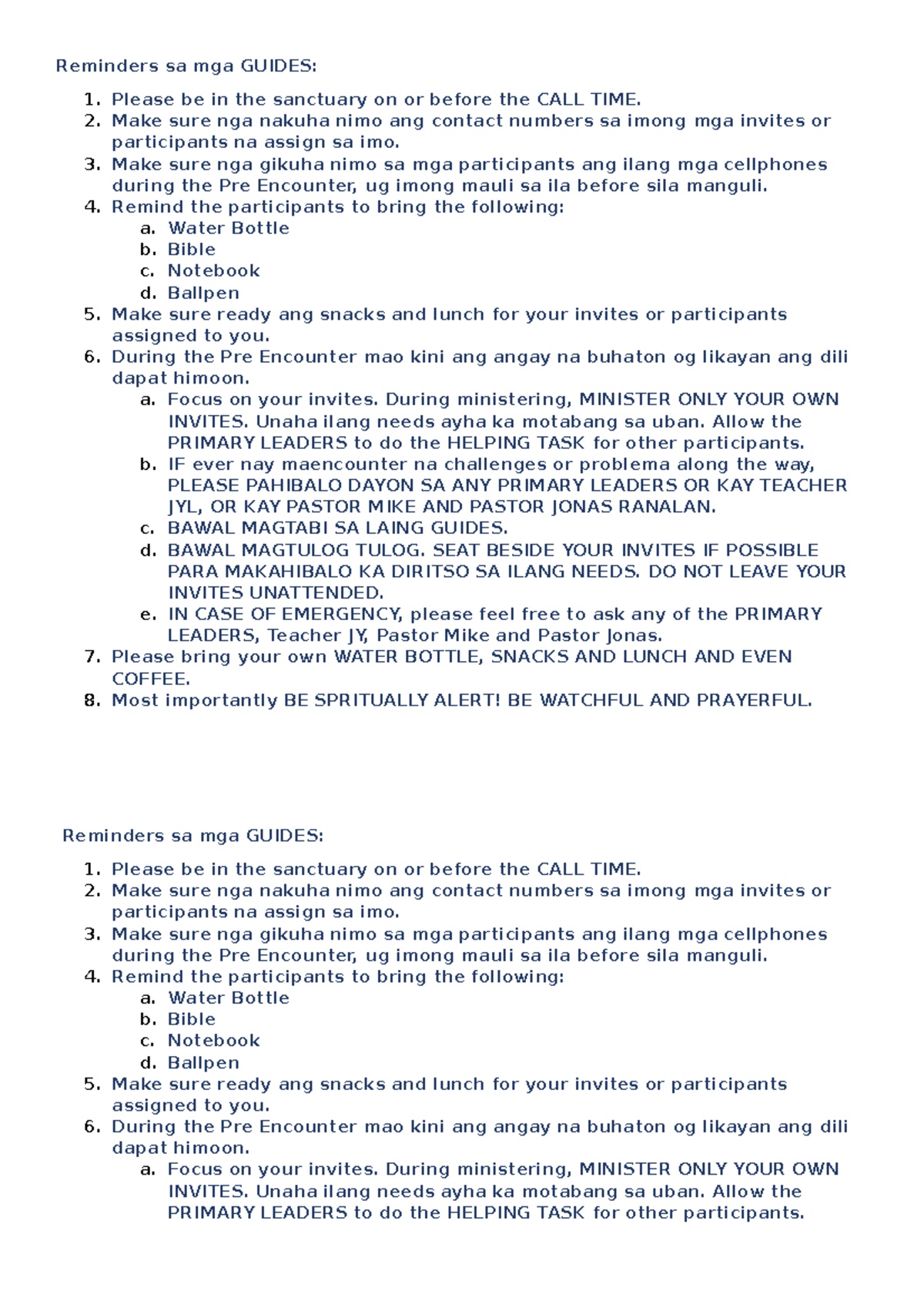 Reminders sa mga Guides - Reminders sa mga GUIDES: Please be in the ...