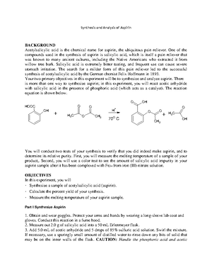 Aspirin synthesis Lab report - Ashley Islam TA Jeremy Liew Chem L ...