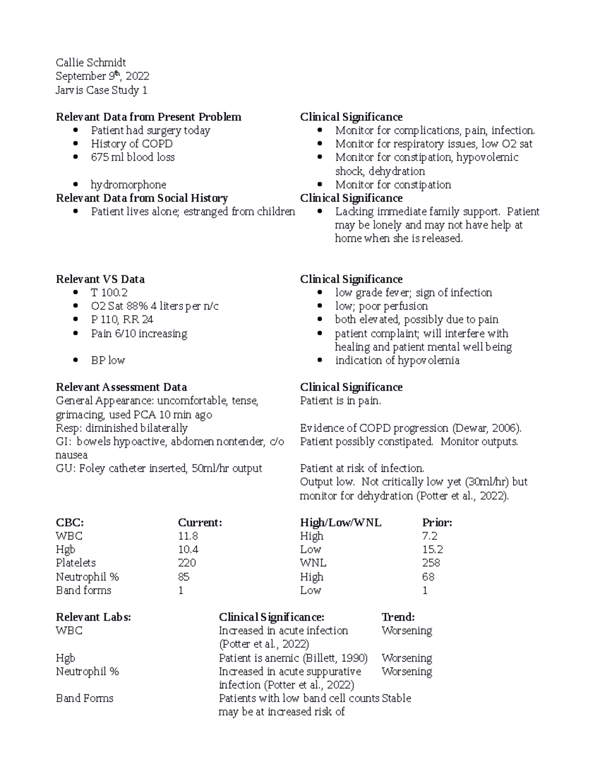 Jarvis Case Study 1 copy - Callie Schmidt September 9th, 2022 Jarvis ...