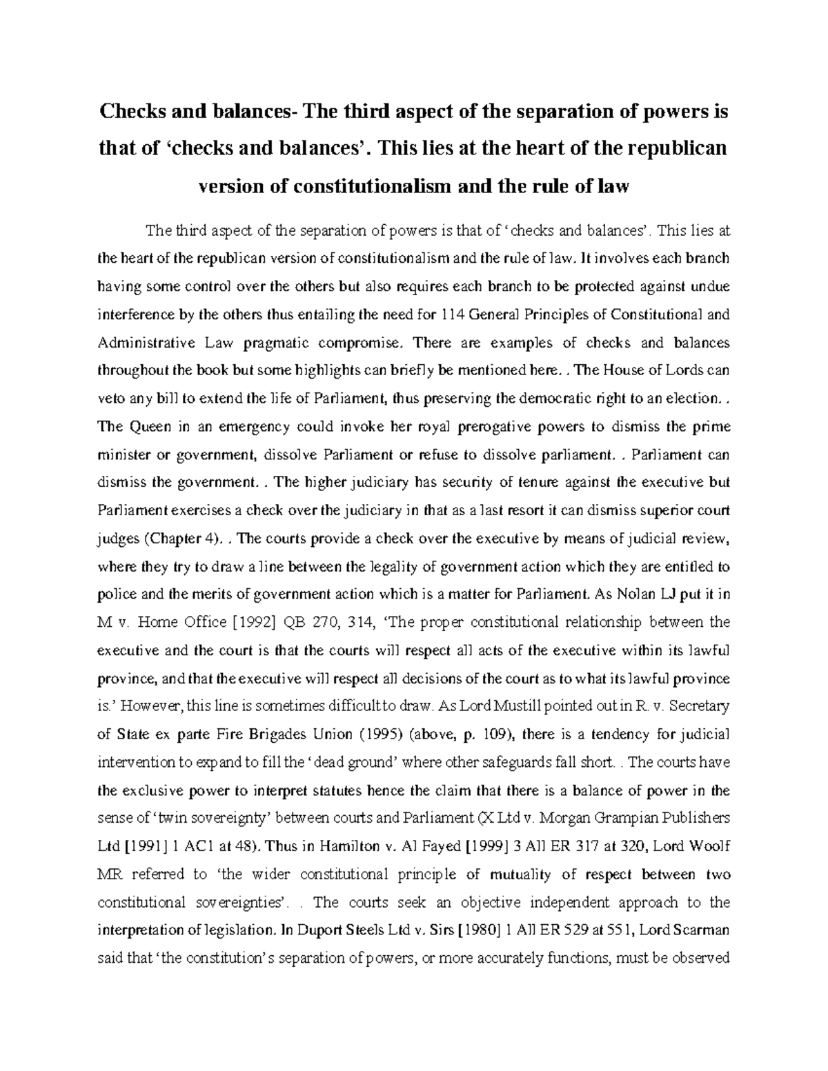 Checks and balances- The third aspect of the separation of powers is ...