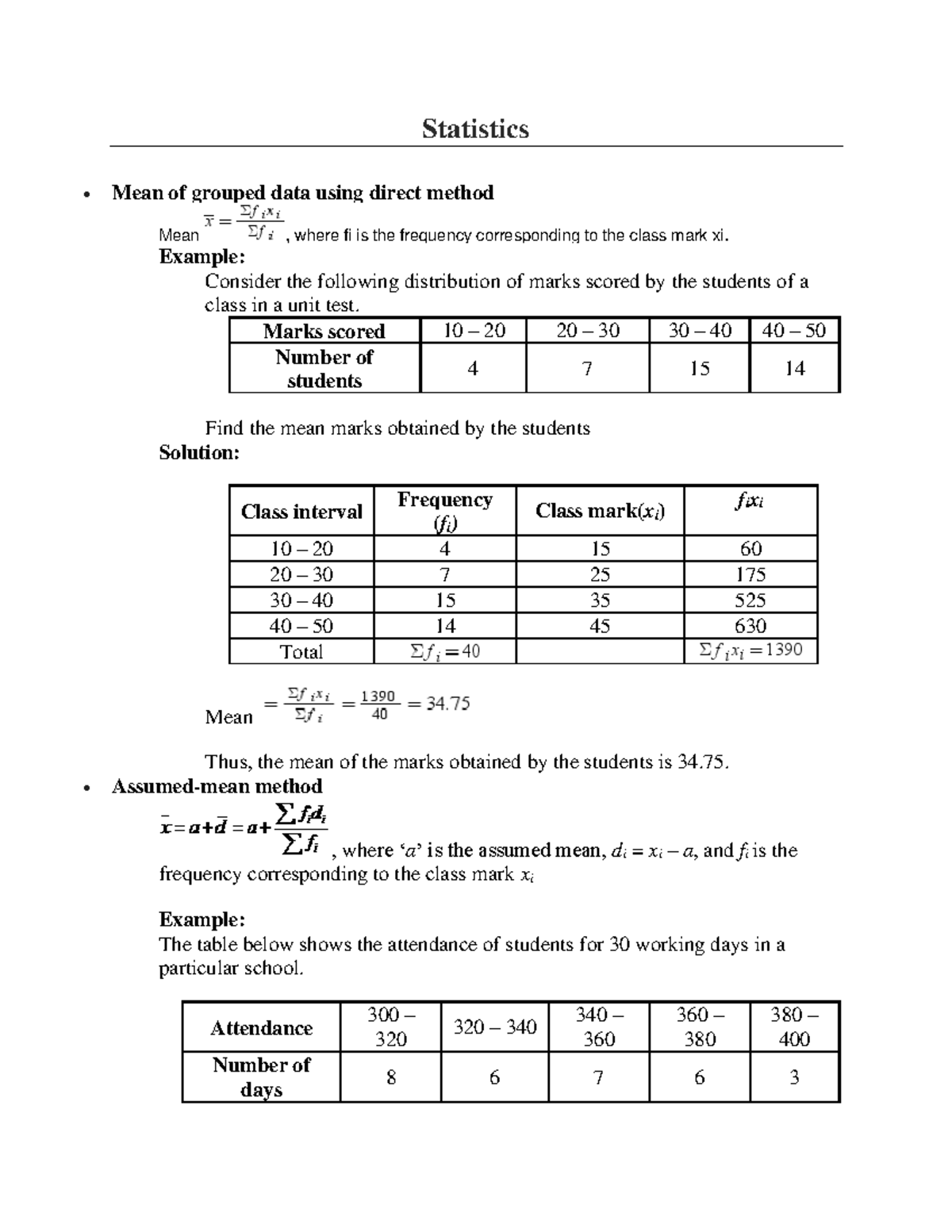 Statistics Visit Xambites - Statistics Mean of grouped data using ...