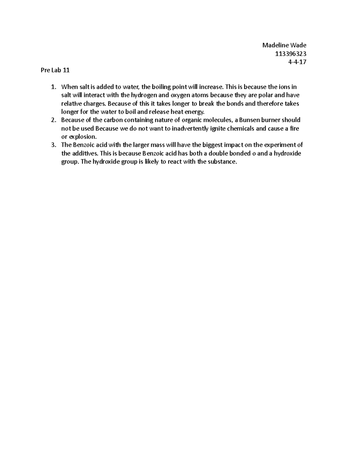 Pre Lab 11 - pre lab 11 - Pre Lab 11 Madeline Wade 113396323 4-4-17 1 ...