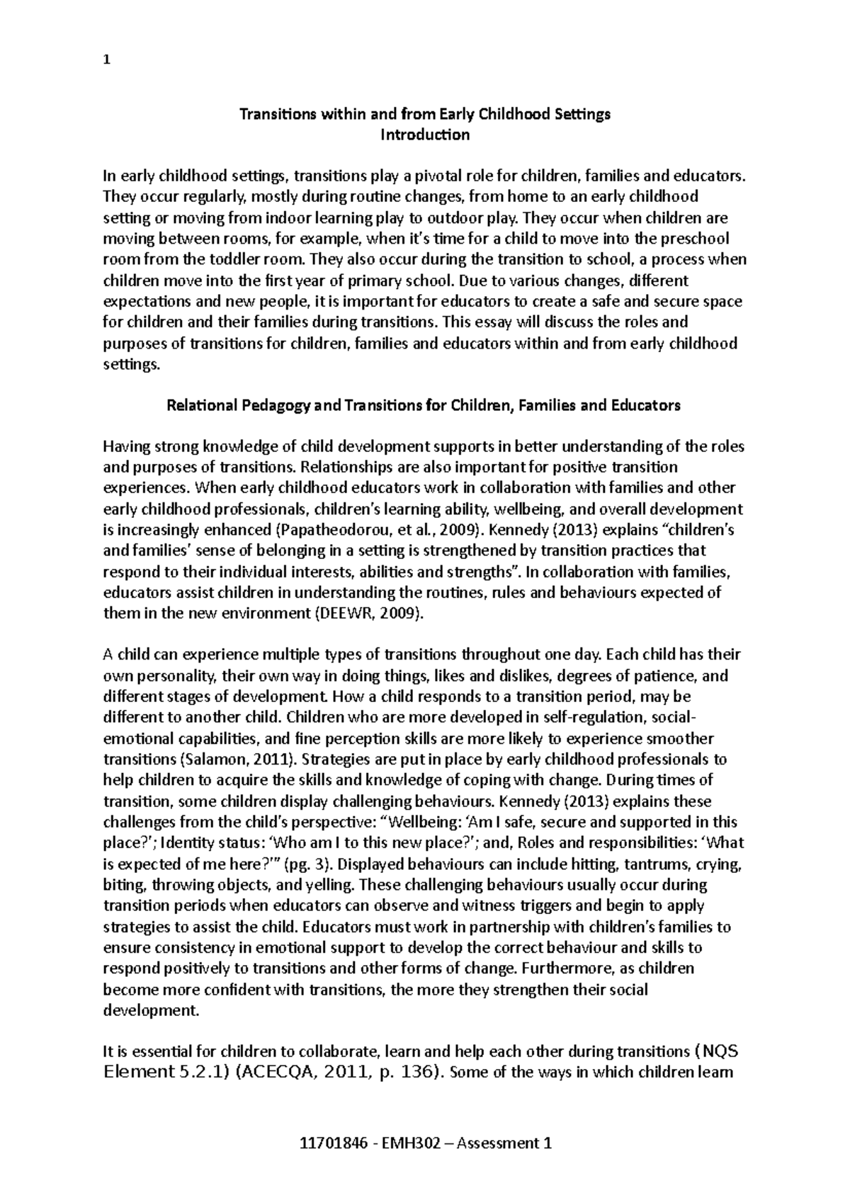 Transition in early childhood - Transitions within and from Early ...