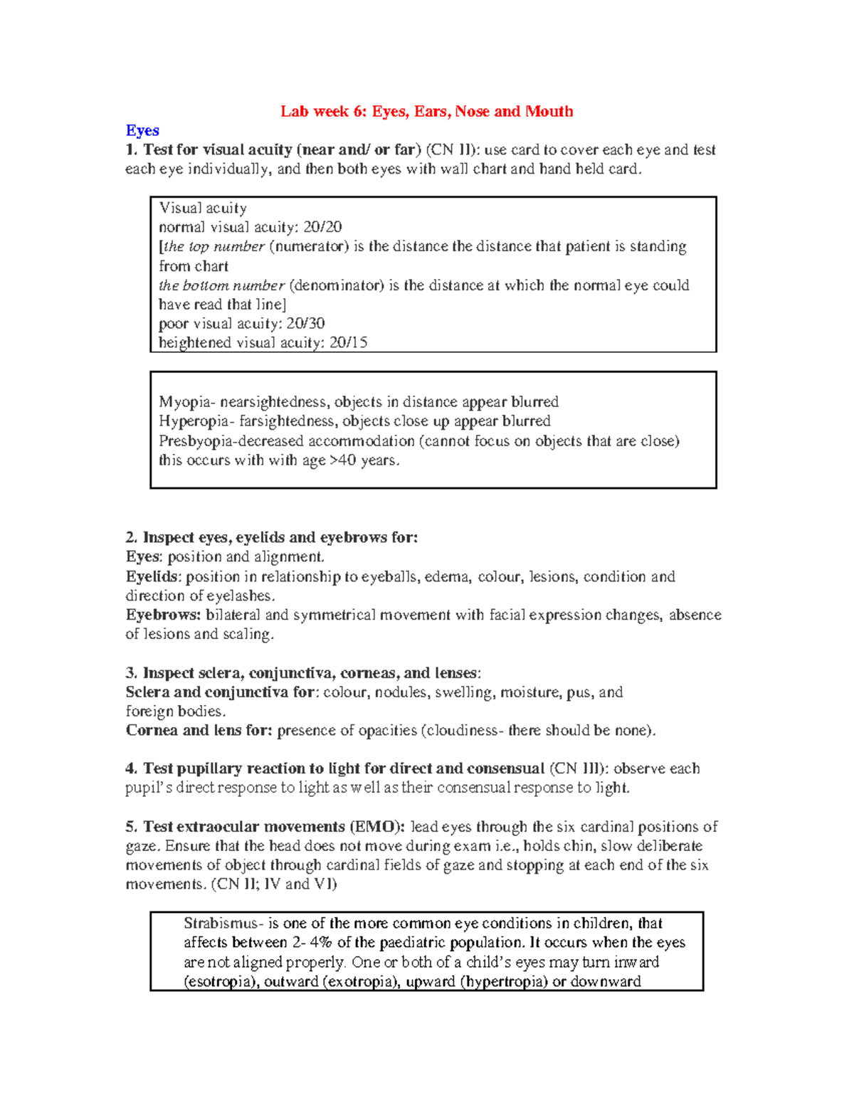 CNUR816 Module 6 Lab - Lab week 6: Eyes, Ears, Nose and Mouth Eyes 1 ...