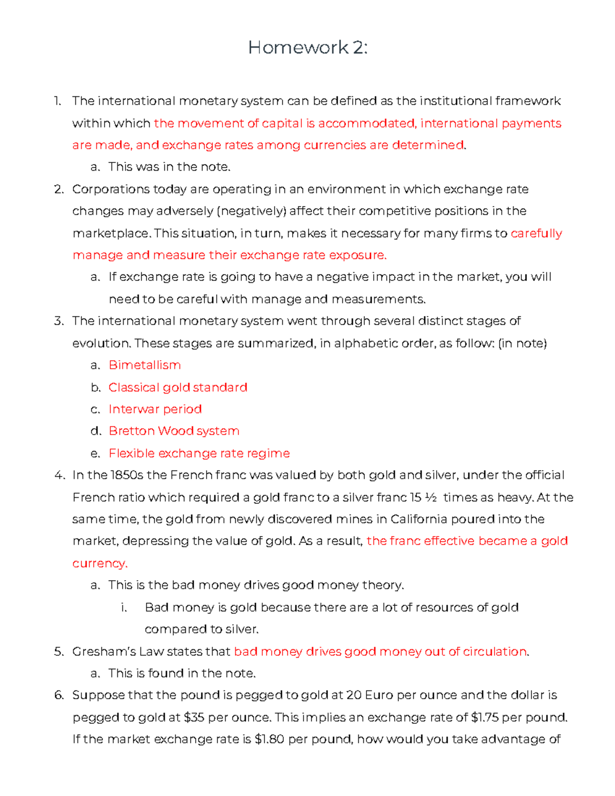 FIN 190 HW #2 - Question and answer - Homework 2: The international ...