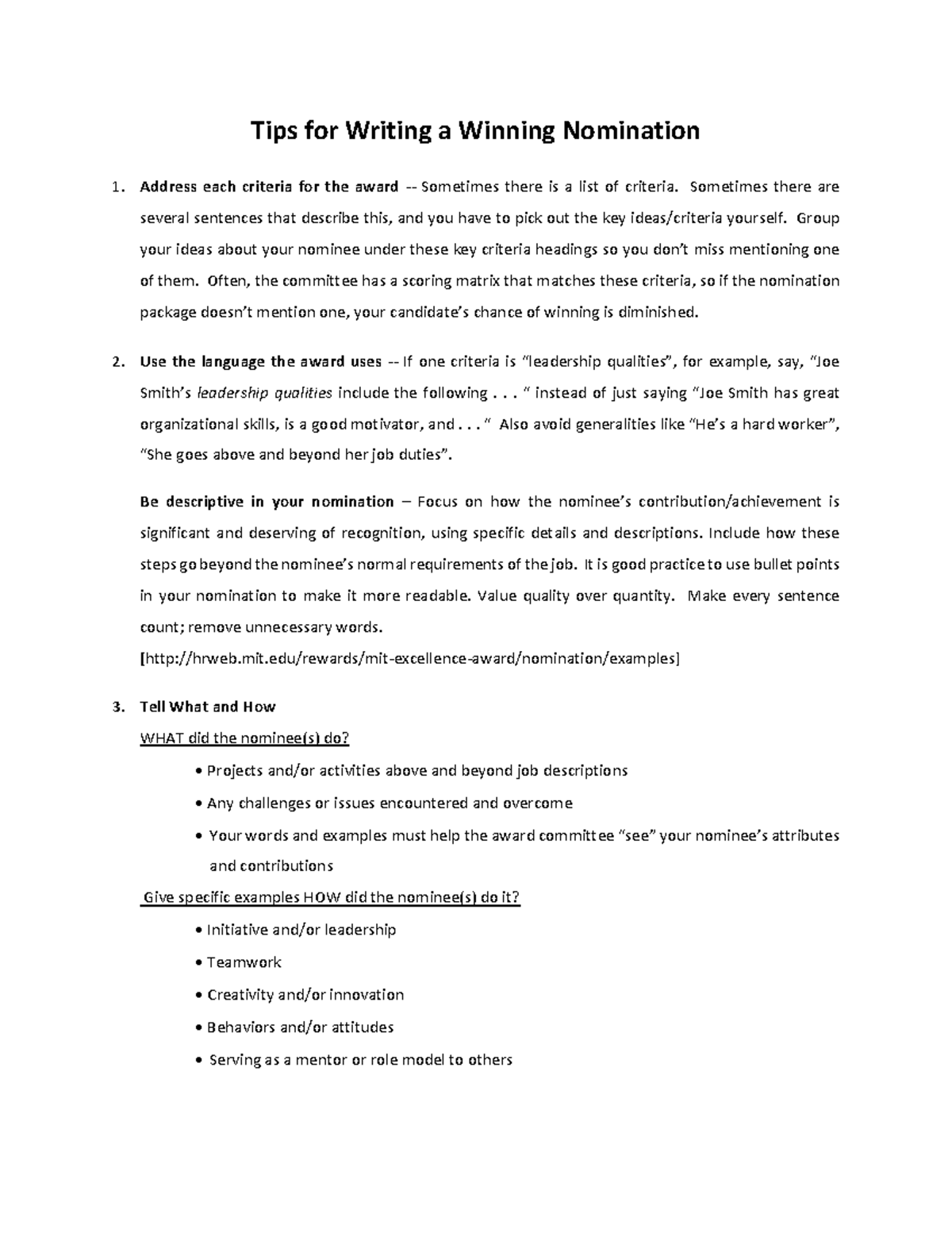 Nomination-tips - Ms. - Tips for Writing a Winning Nomination Address ...