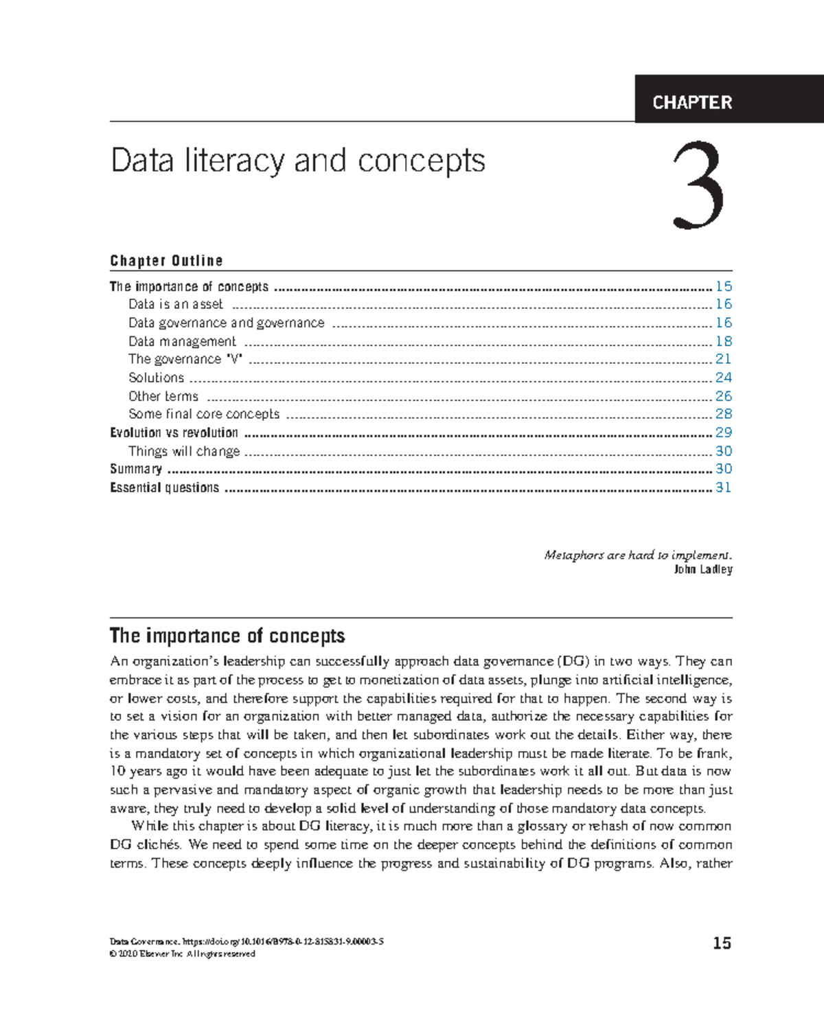 Pre readings Chap 3 - Data Governance. doi/10.1016/B978-0-12-815831-9. ...