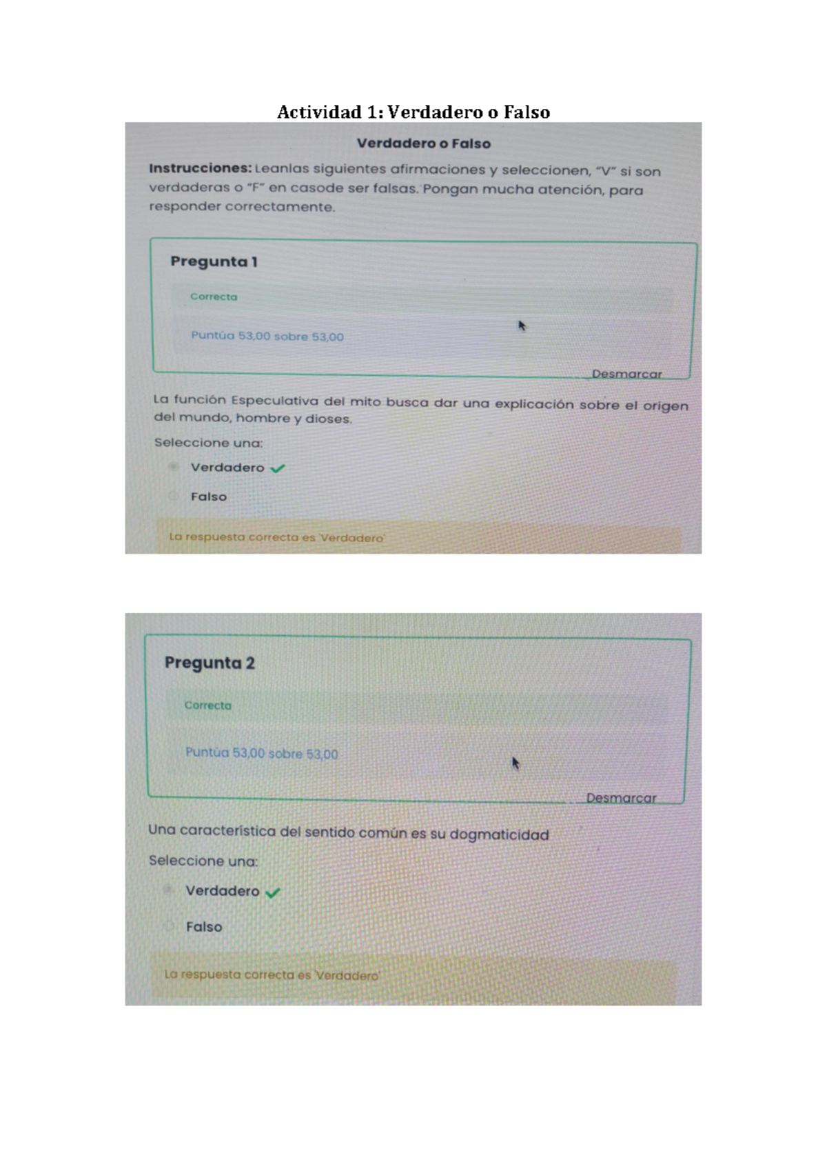 FilosofíA EN Linea 2021 - Actividad 1: Verdadero o Falso Actividad 2 ...