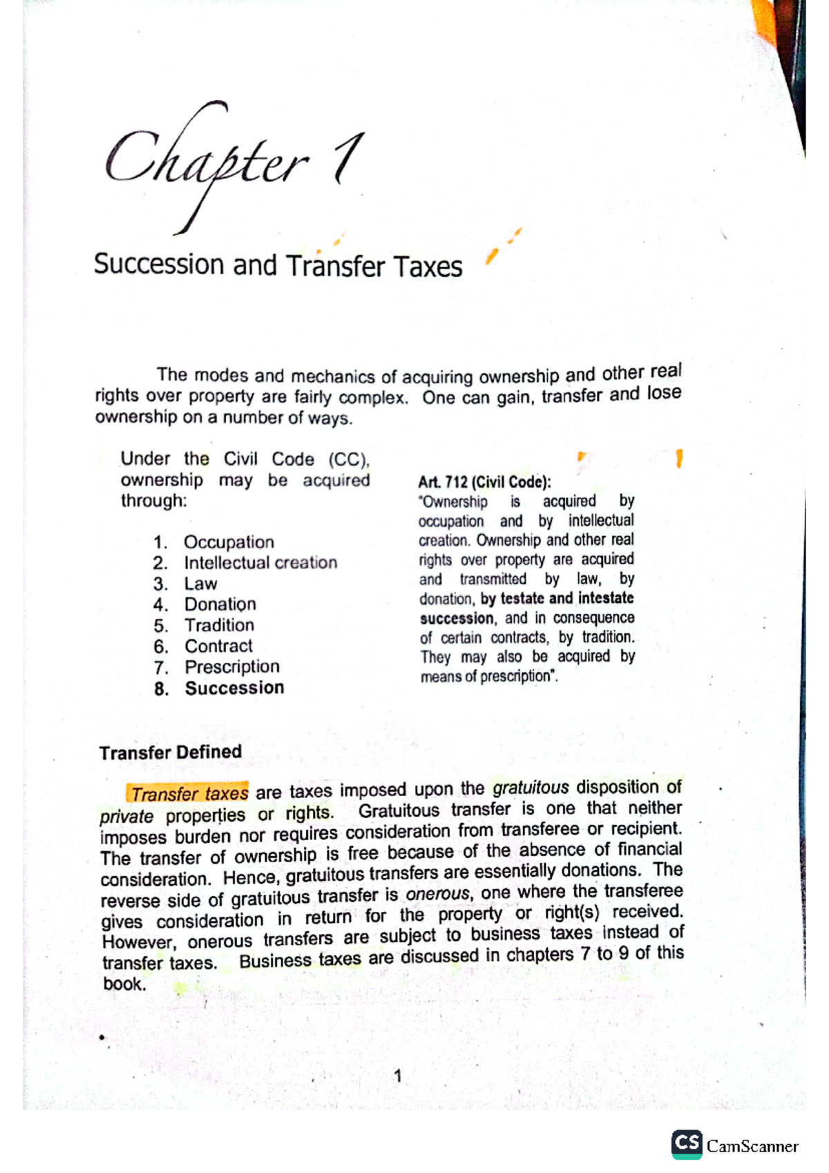 Succession and Transfer Taxes Part 1 - Taxation Law - Studocu