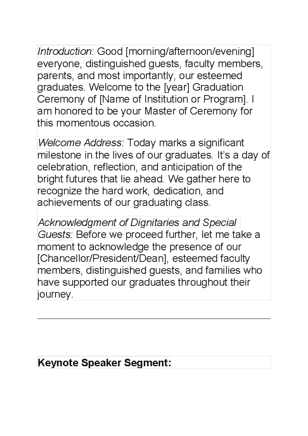 Graduation MC Script - Introduction: Good [morning/afternoon/evening ...