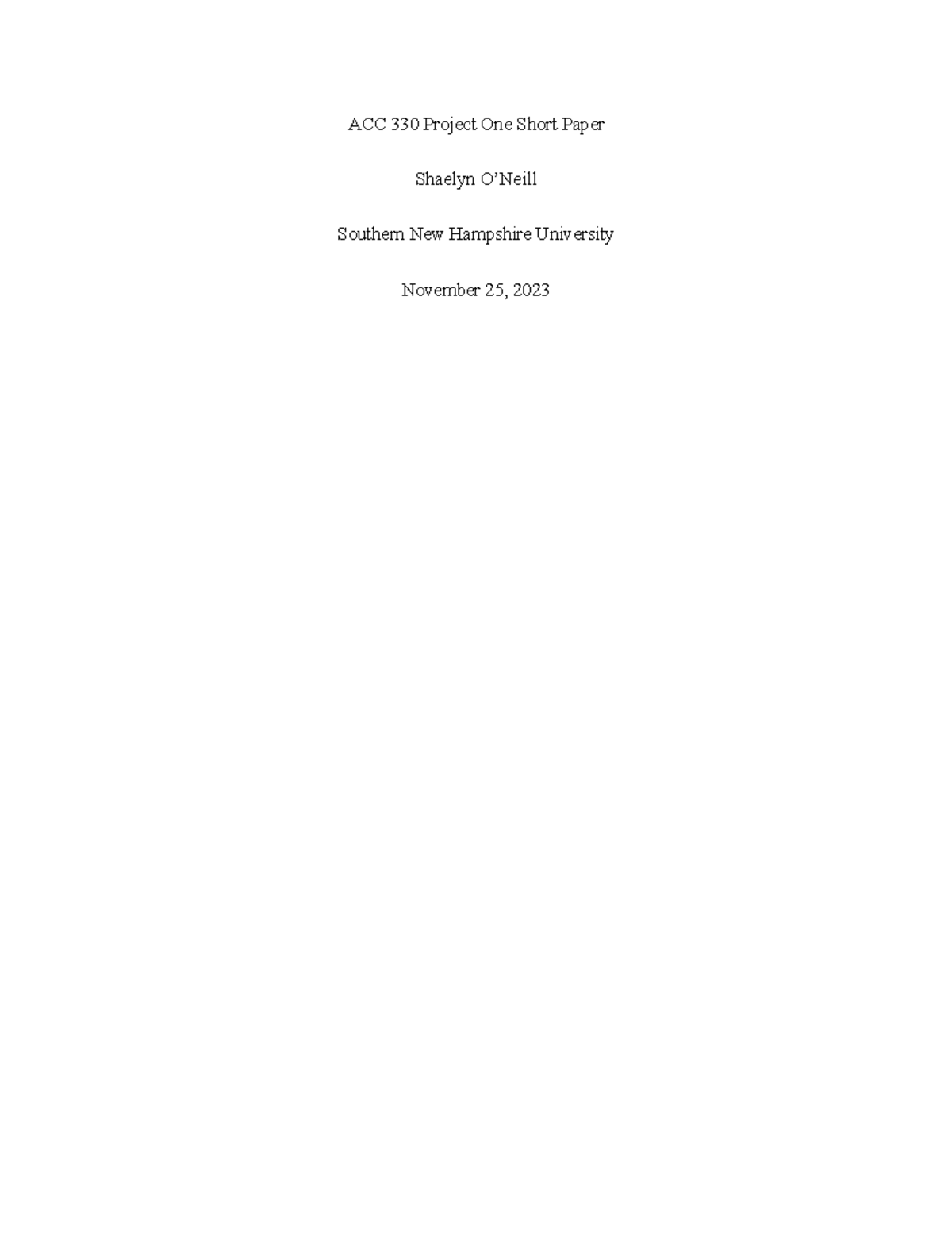 ACC330 Project One Short Paper - ACC 330 Project One Short Paper ...