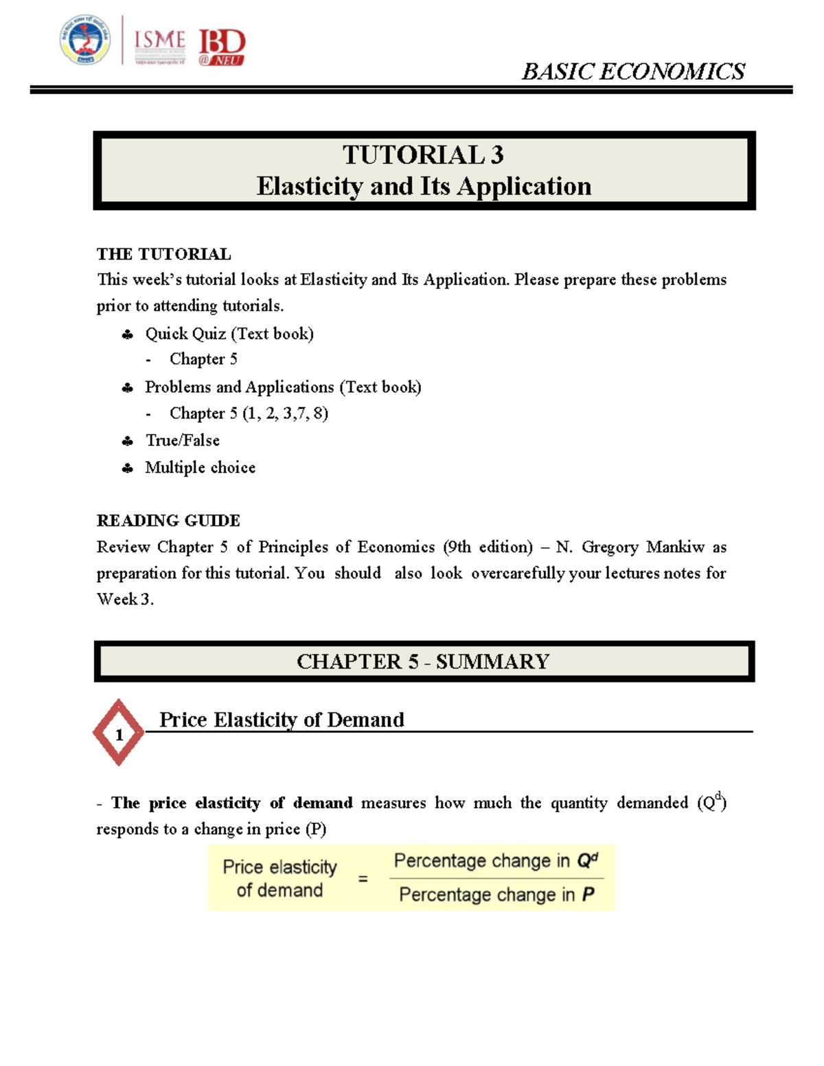 Tutorial 3 - STU - it may help you - TUTORIAL 3 Elasticity and Its Application THE TUTORIAL This ...