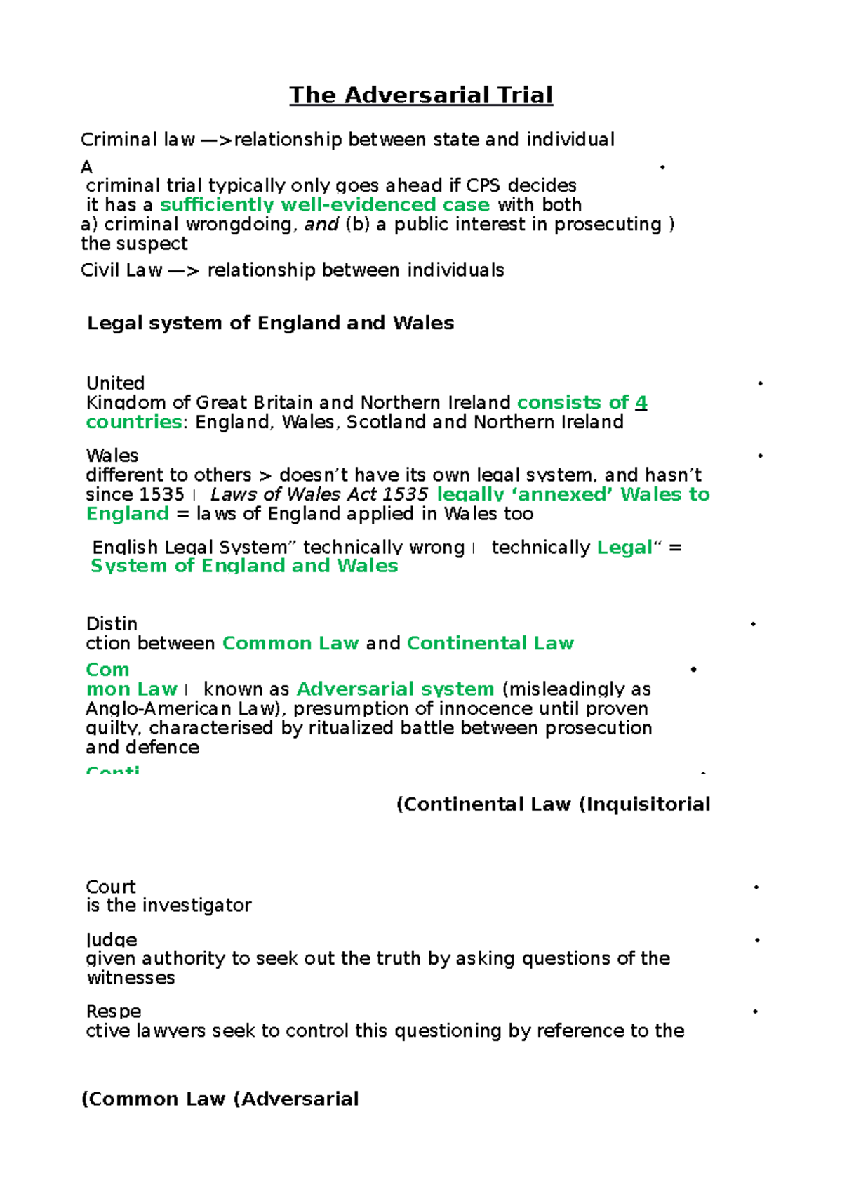 Adversarial Law Notes docx - The Adversarial Trial Criminal law ...