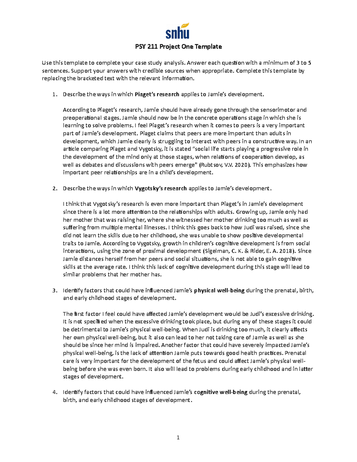 PSY 211 Project One - PSY 211 Project One Template Use this template to ...