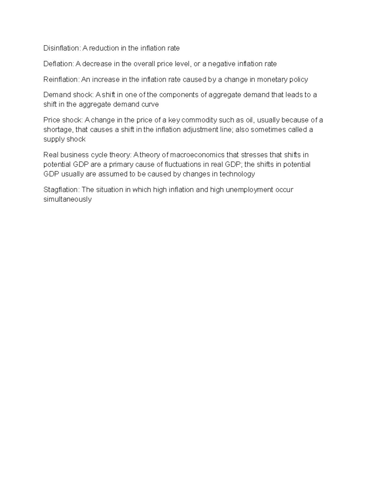 Macroeconomics Chapter 13 Vocab - Disinflation: A reduction in the ...