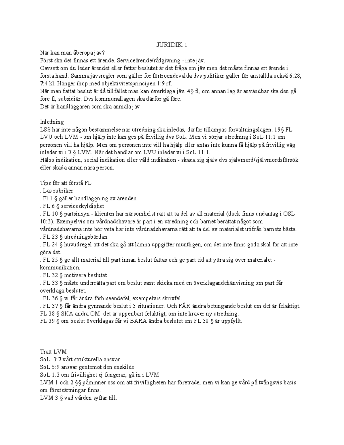 Juridik 1 - Lagar och paragrafer samt annat att minnas - JURIDIK 1 När ...