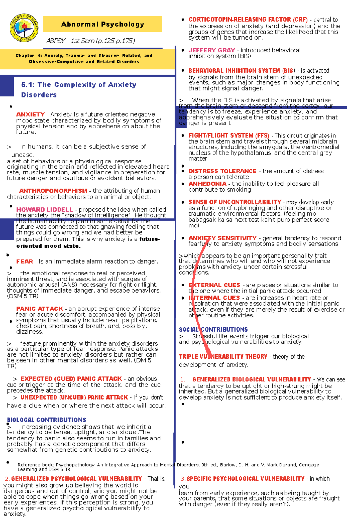 CHAP 5 - Abnormal Psychology - ABPSY - 1st Sem (p.125-p) 5: The ...