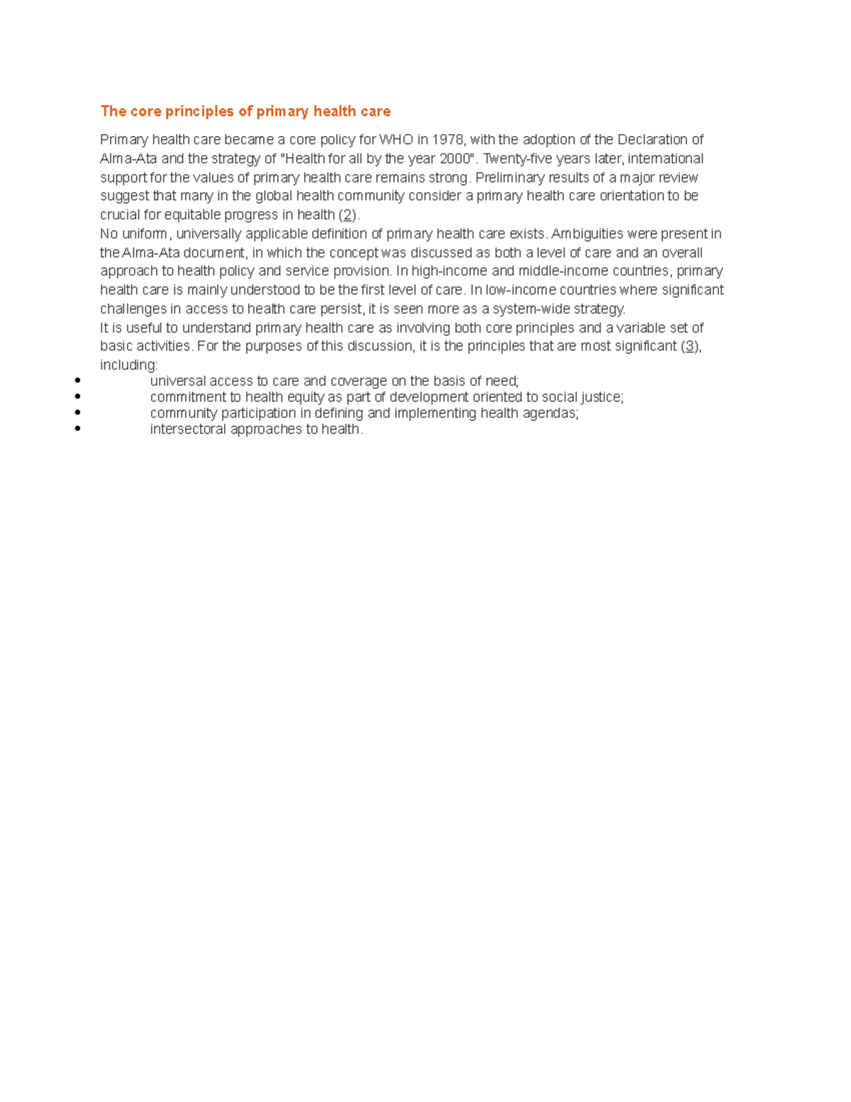 Core Principles of PHC - The core principles of primary health care ...